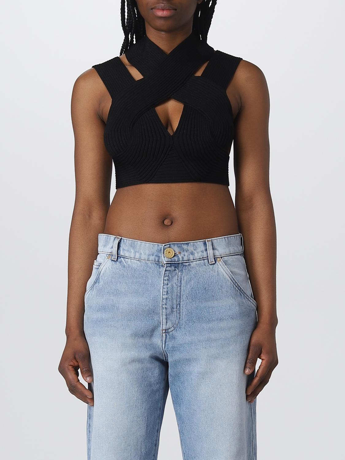 BALMAIN: top in viscose blend - Black | Balmain top AF1AB280KD89 online ...