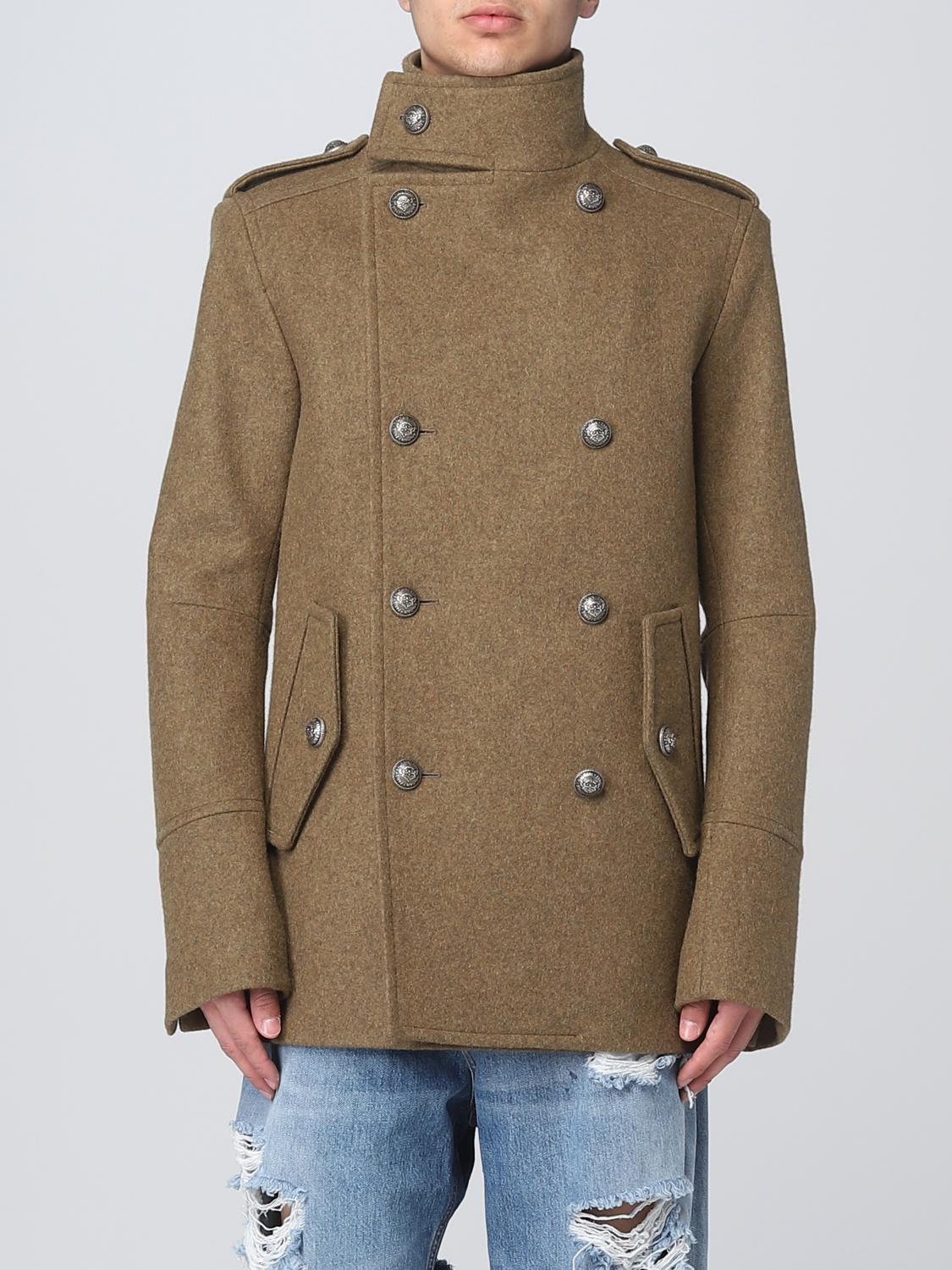 BALMAIN: wool coat - Green | Balmain coat WH0UC030W141 online at GIGLIO.COM