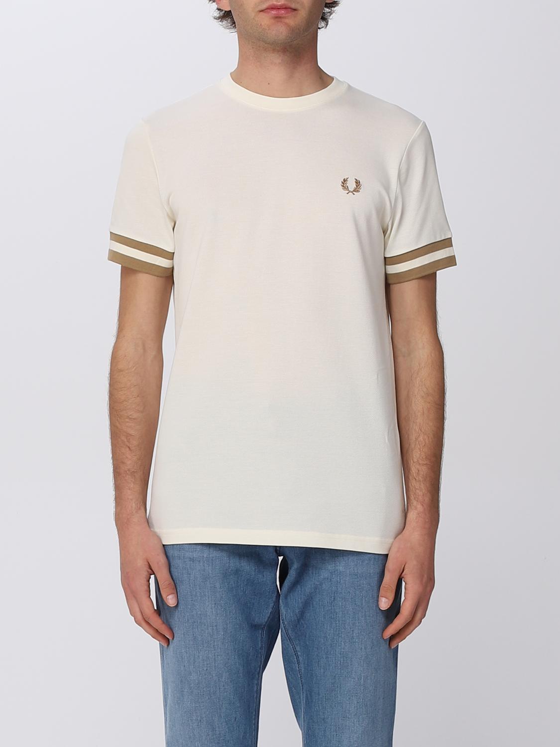 FRED PERRY: T-shirt men - Ecru | Fred Perry t-shirt M5609 online at ...