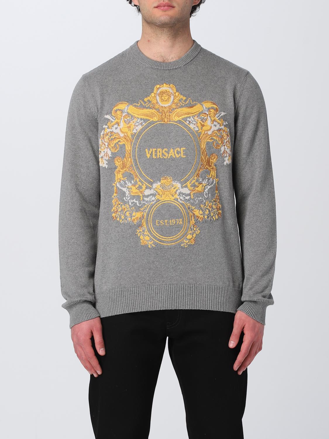 VERSACE: cotton sweater - Grey | Versace sweater 10079821A05696 online ...