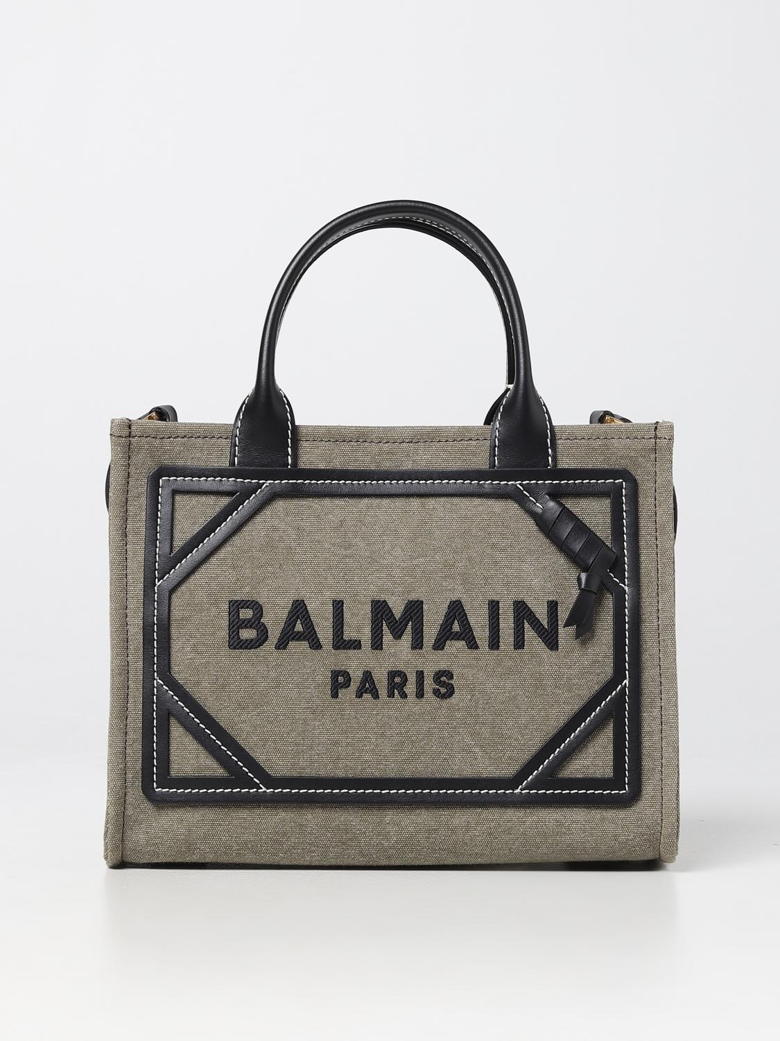 BALMAIN: bag in canvas and leather - Kaki | Balmain handbag ...