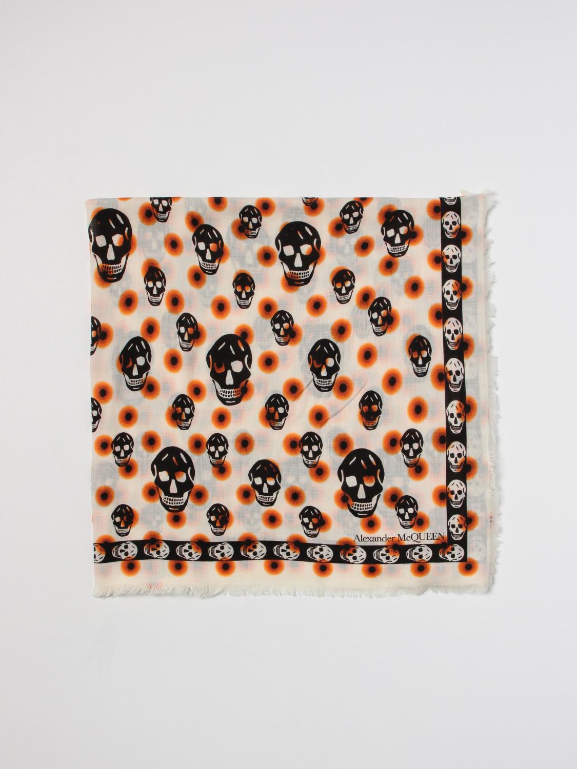 ALEXANDER MCQUEEN: Polka scarf in printed wool - White | Alexander ...