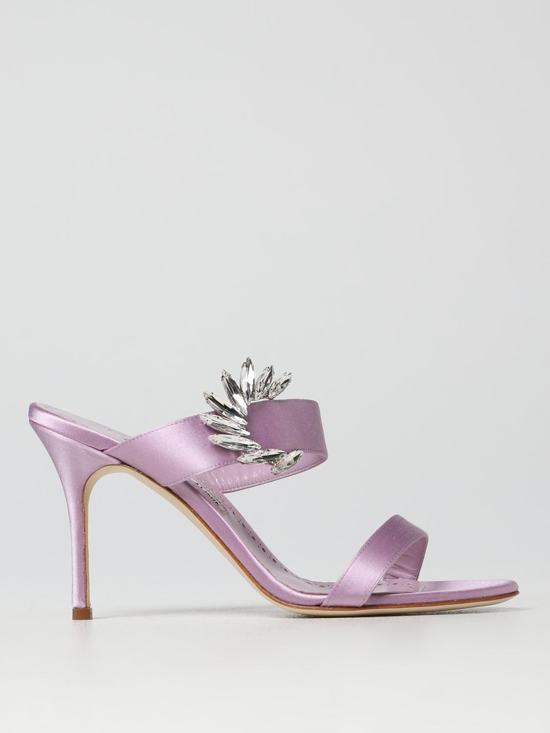 MANOLO BLAHNIK: Sandalo Chivela in raso con applicazione gioiello ...