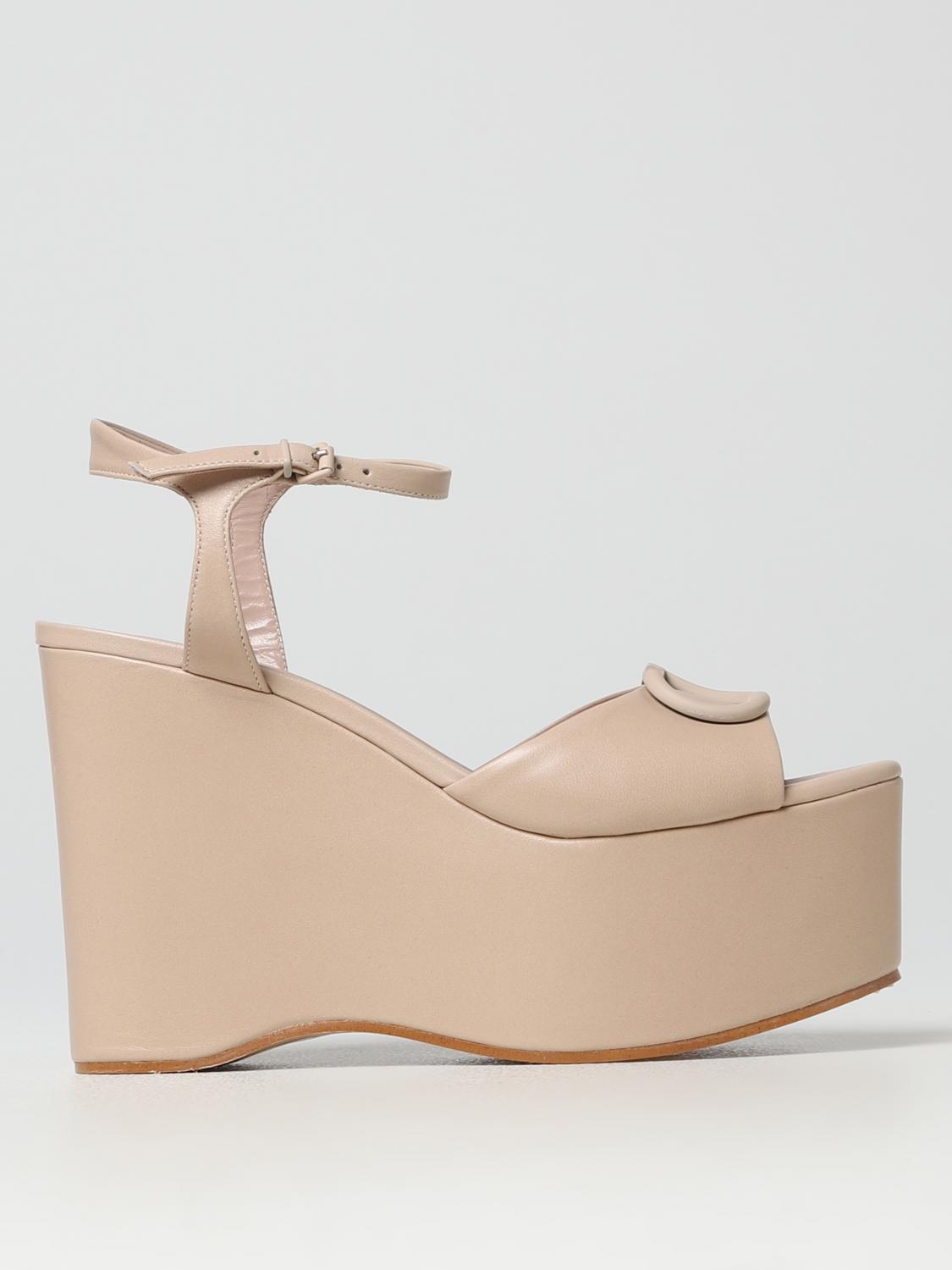 Twinset wedge sandals in smooth leather - Beige | 231TCT082 | GIGLIO.COM