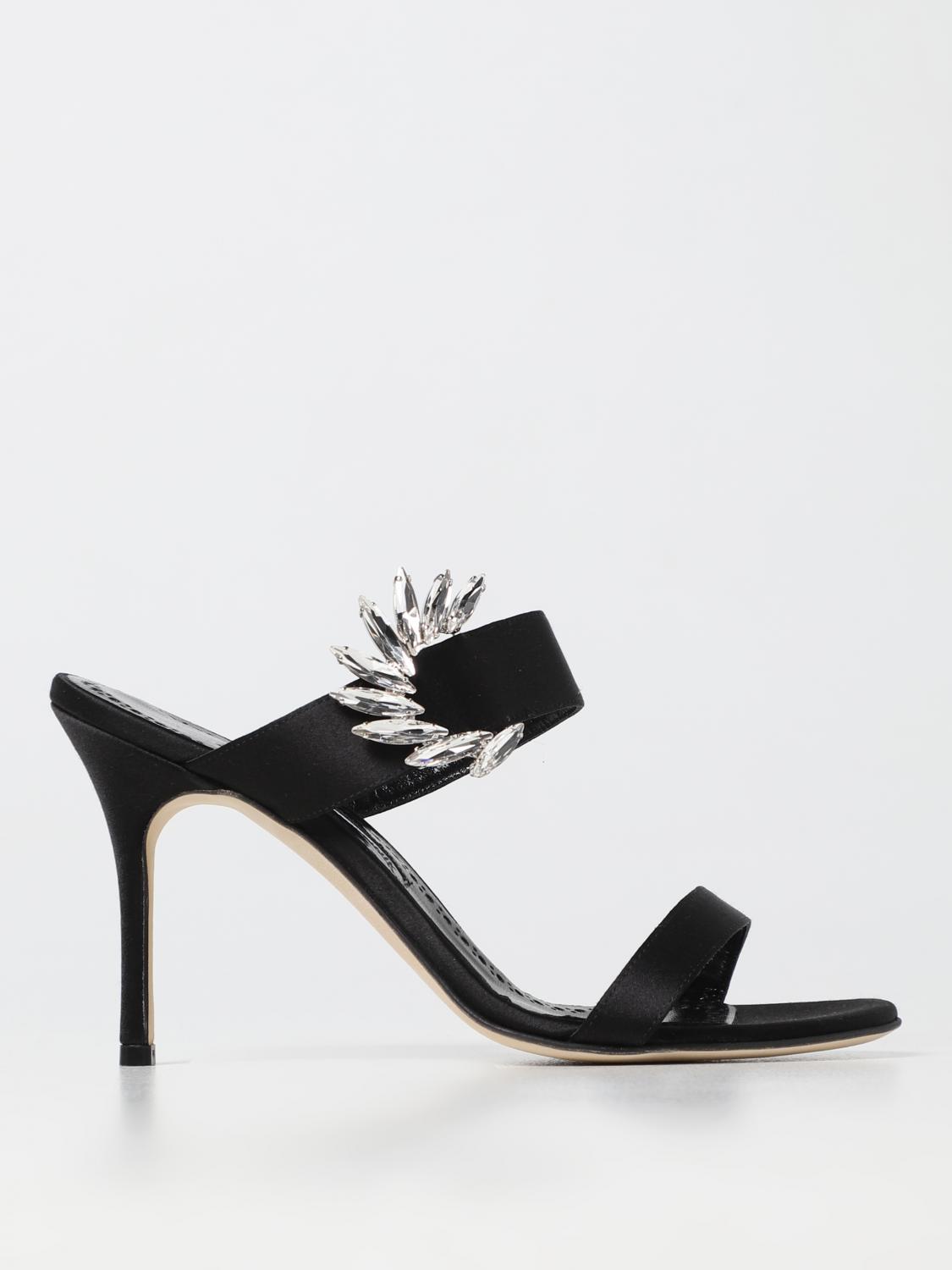 MANOLO BLAHNIK: Chivela sandals in satin - Black | Manolo Blahnik ...