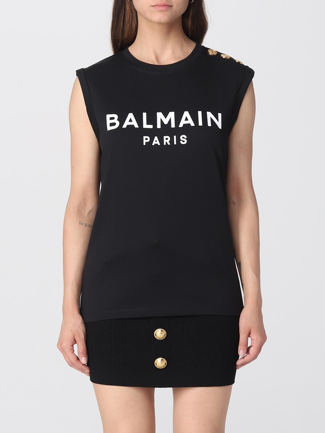 BALMAIN: top in cotton - Black | Balmain top BF1ED001BB02 online at ...