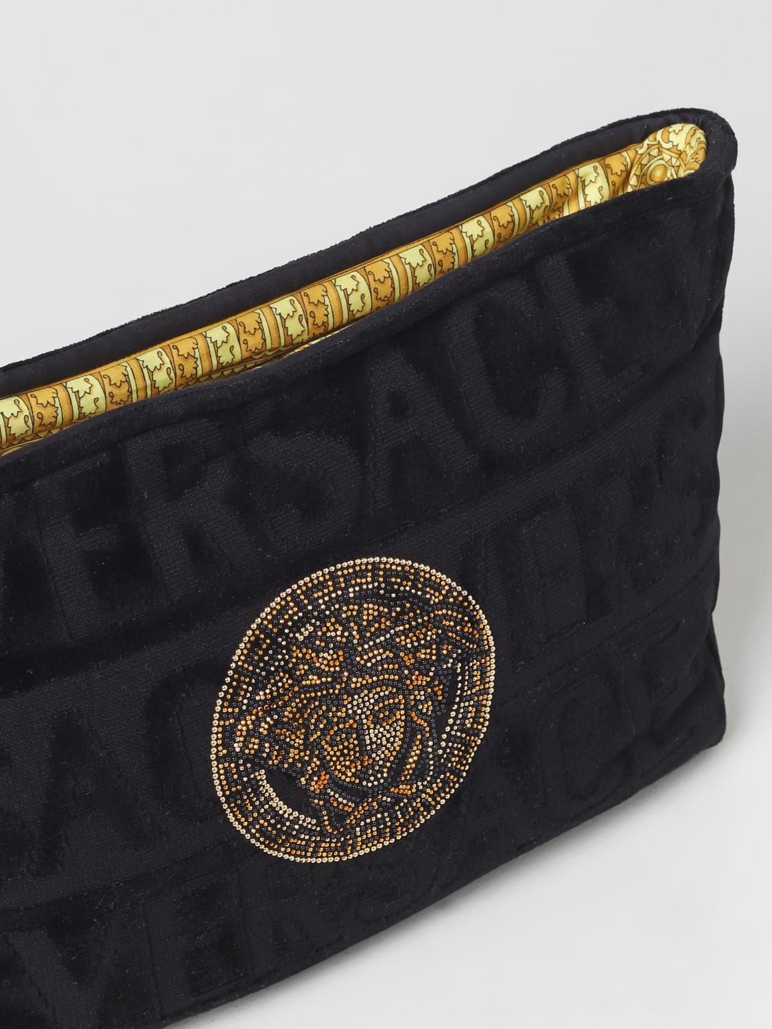VERSACE: Medusa cotton terry beauty case with flocked logo - Black ...