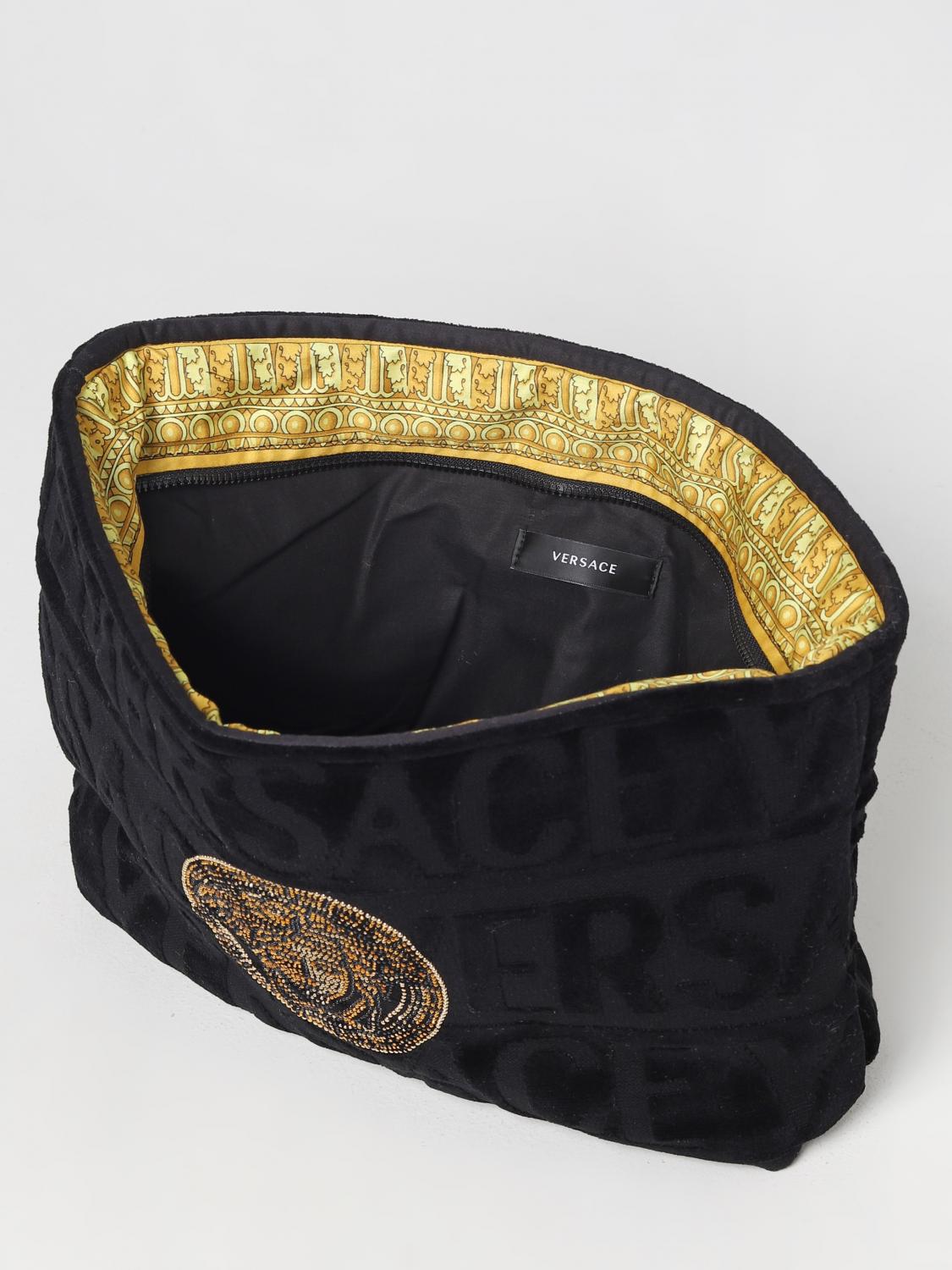 VERSACE: Medusa cotton terry beauty case with flocked logo - Black ...