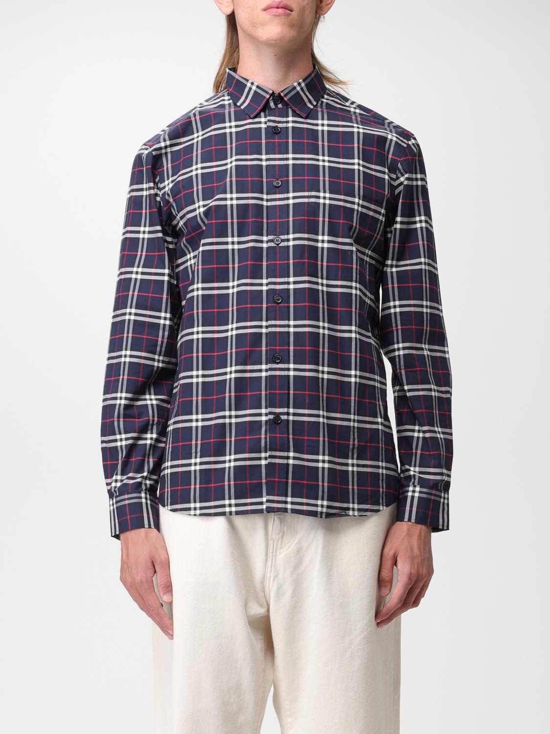 BURBERRY: shirt in check pattern cotton blend - Blue | Burberry shirt ...