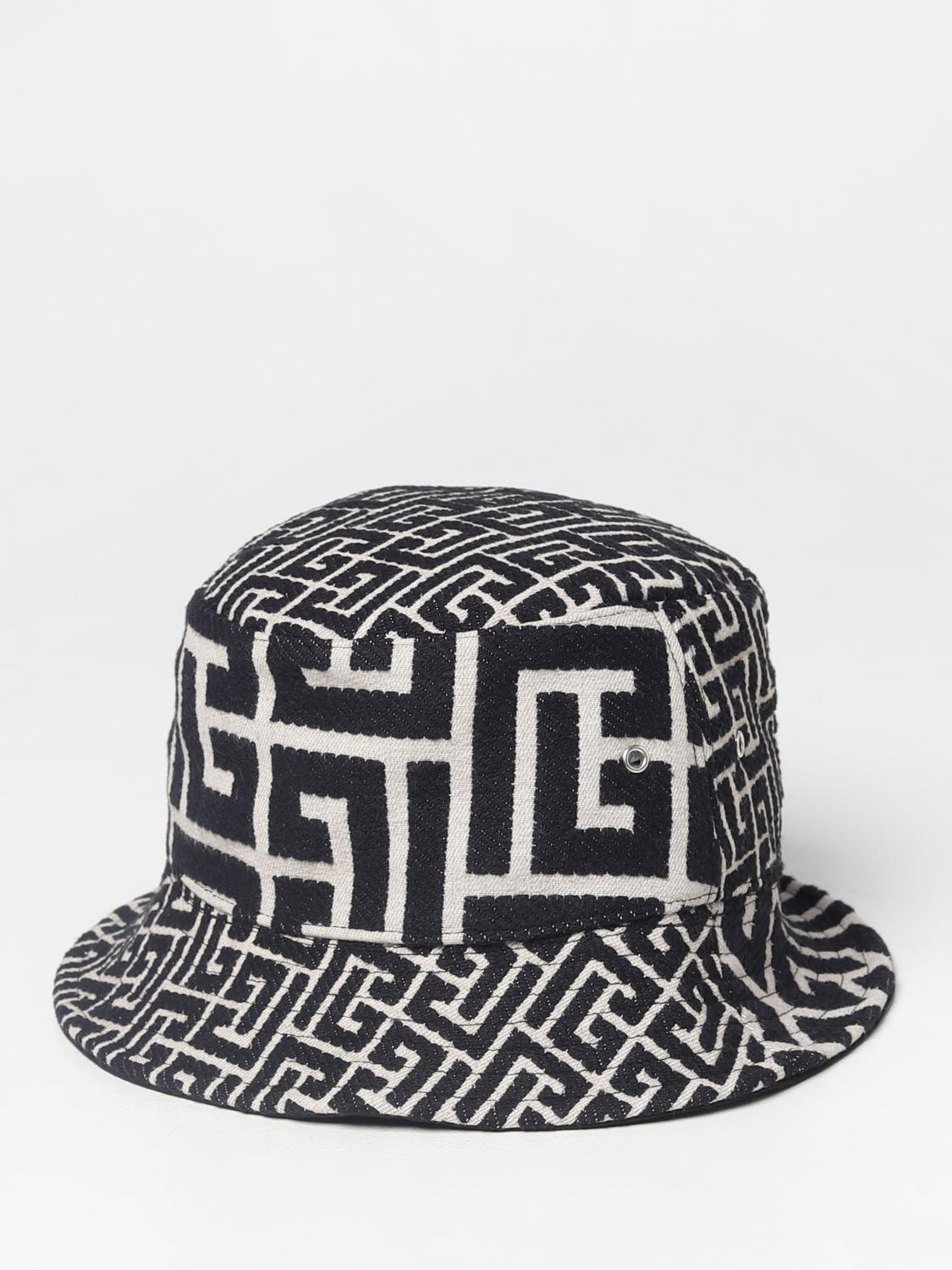 BALMAIN: hat in cotton with inlaid monogram - Black | Balmain hat ...