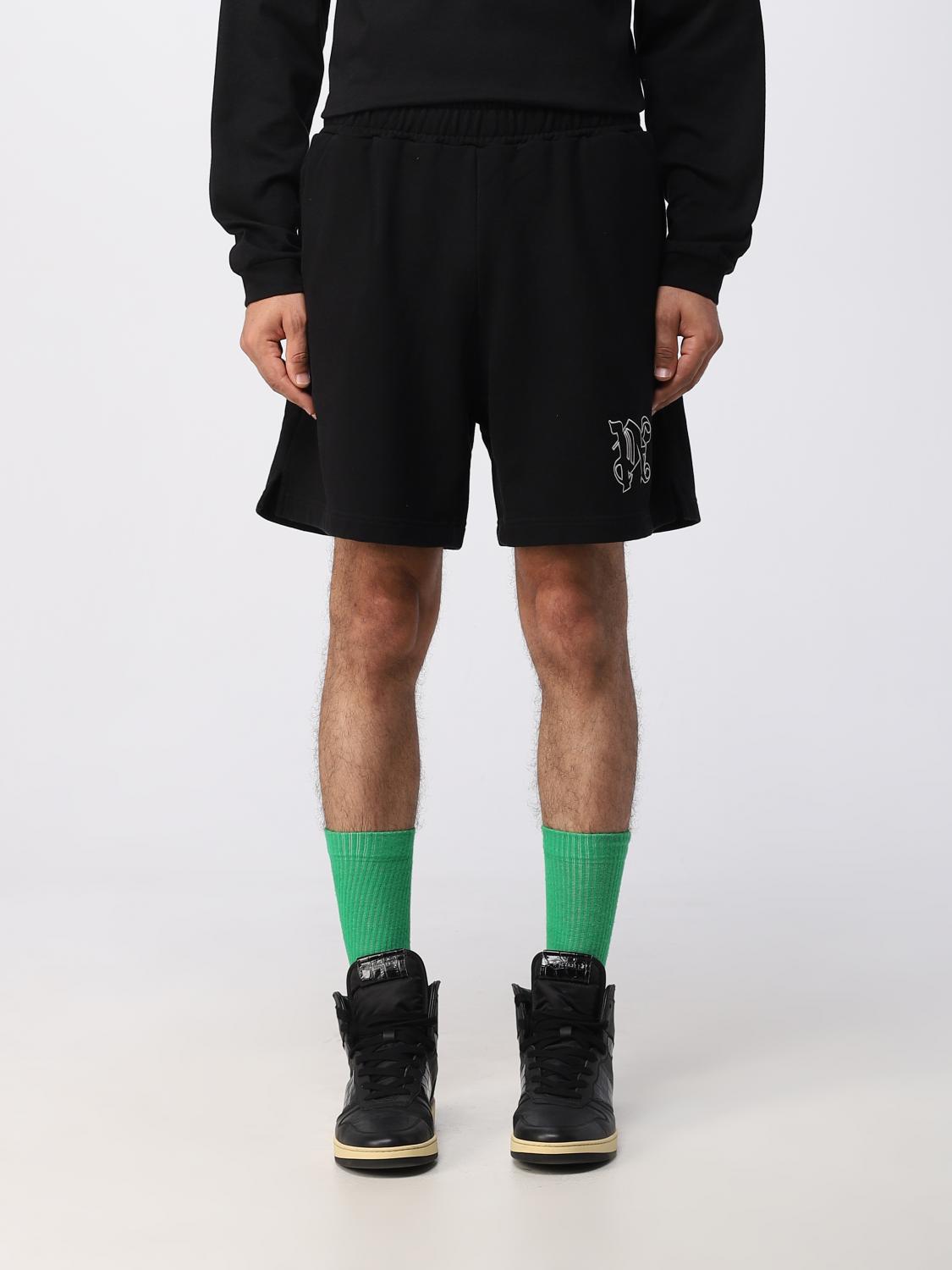 PALM ANGELS: cotton shorts with embroidered logo - Blue | Palm Angels ...