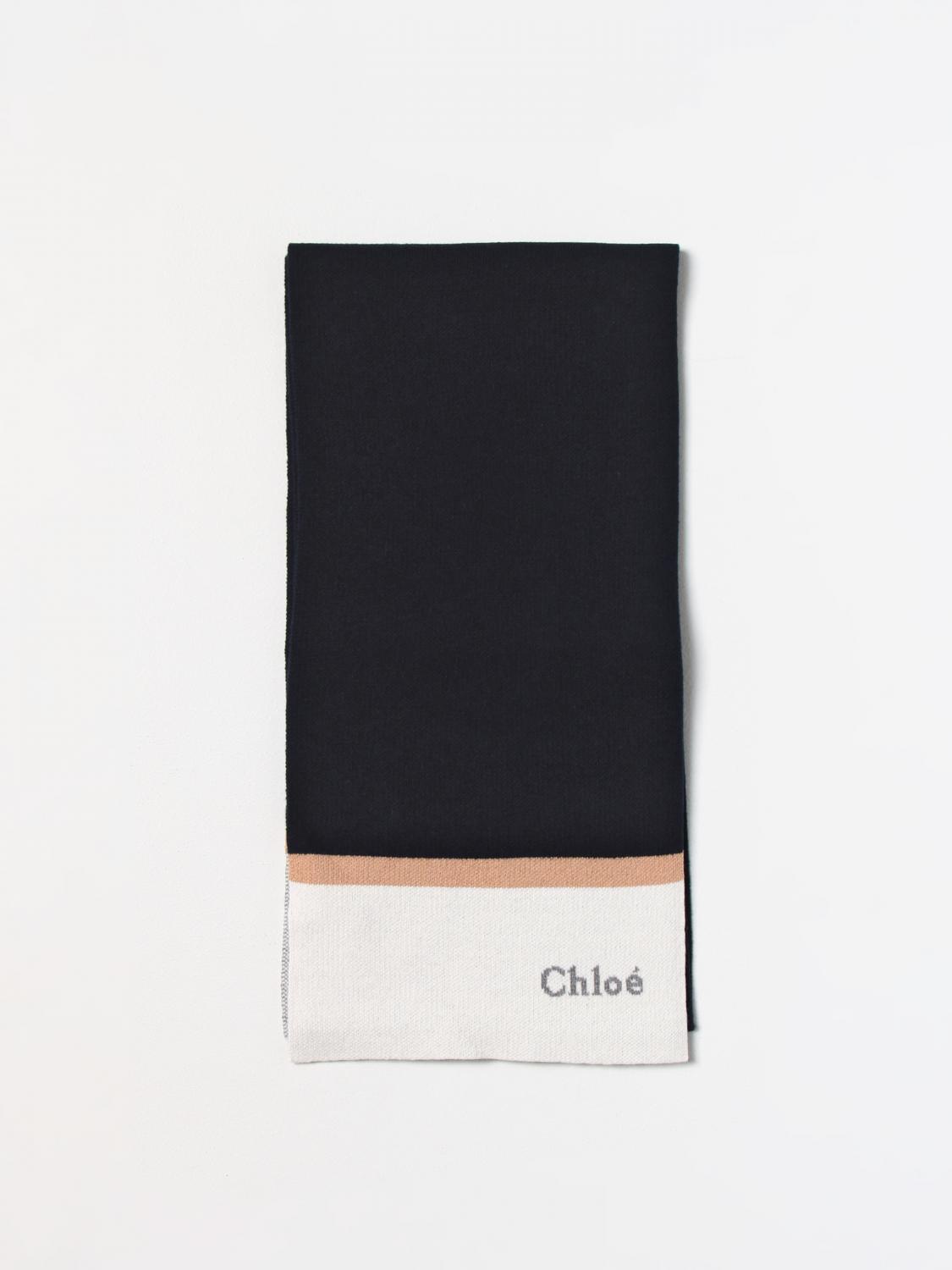 CHLOÉ: Chloé scarf in cotton and wool - Blue | Chloé scarf C11672 ...