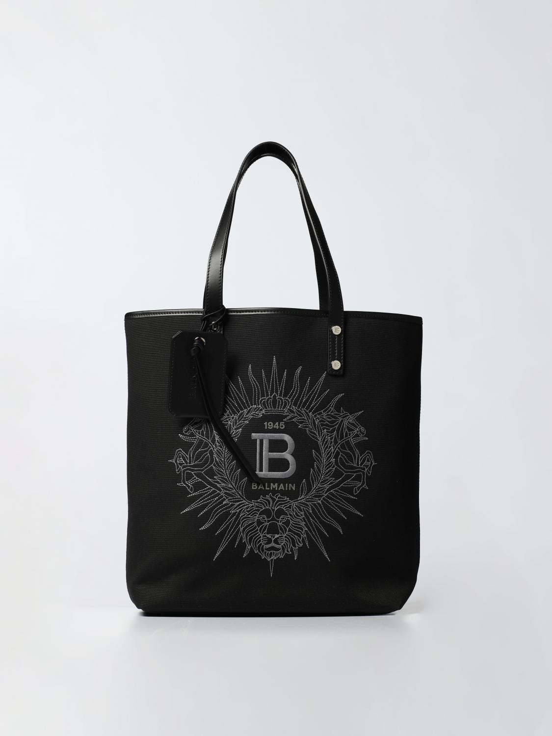 BALMAIN: bag in canvas with embroidered logo - Black | Balmain bags ...