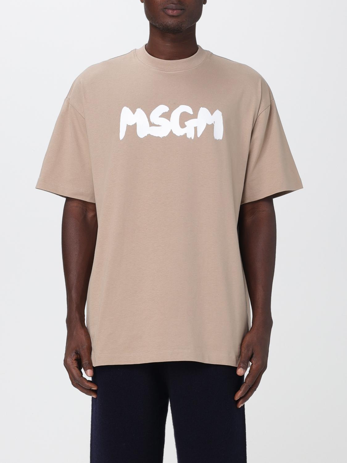 MSGM: cotton t-shirt with logo - Natural | MSGM t-shirt 3540MM120237798 online at GIGLIO.COM