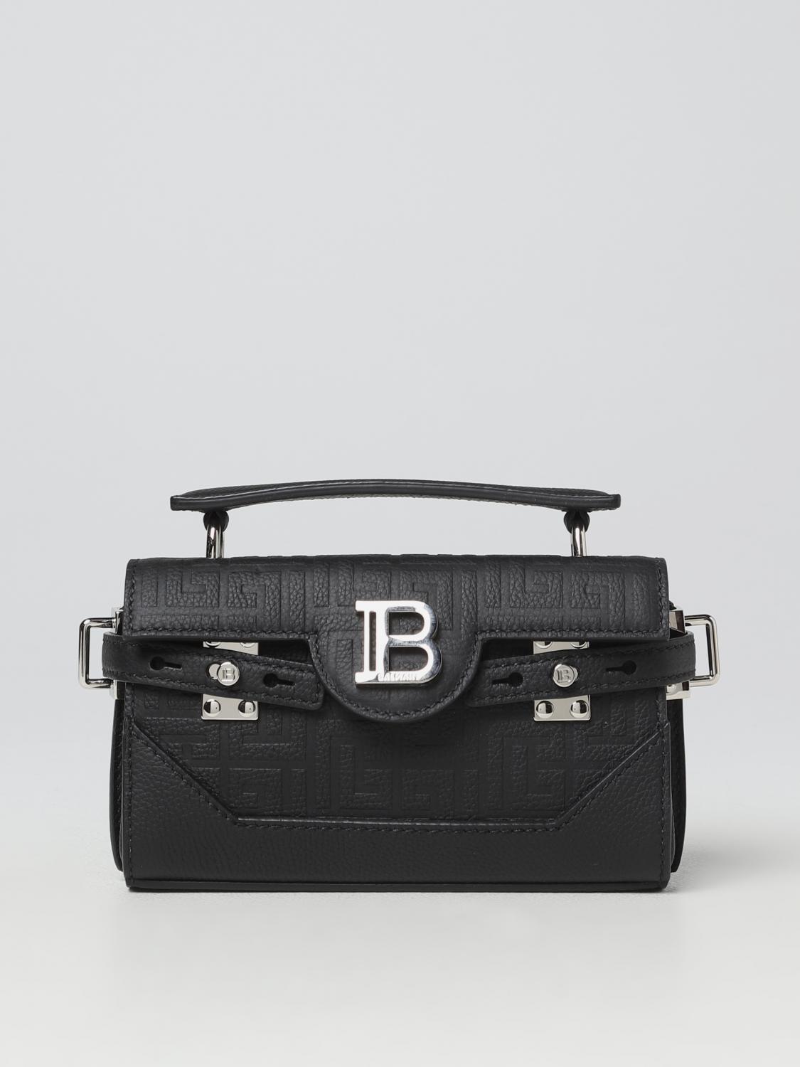 BALMAIN: B-Buzz bag in grained leather with monogram - Black | Balmain ...
