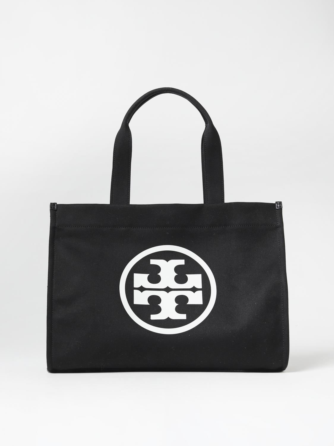 TORY BURCH: bag in cotton canvas with logo - Black | Tory Burch tote ...