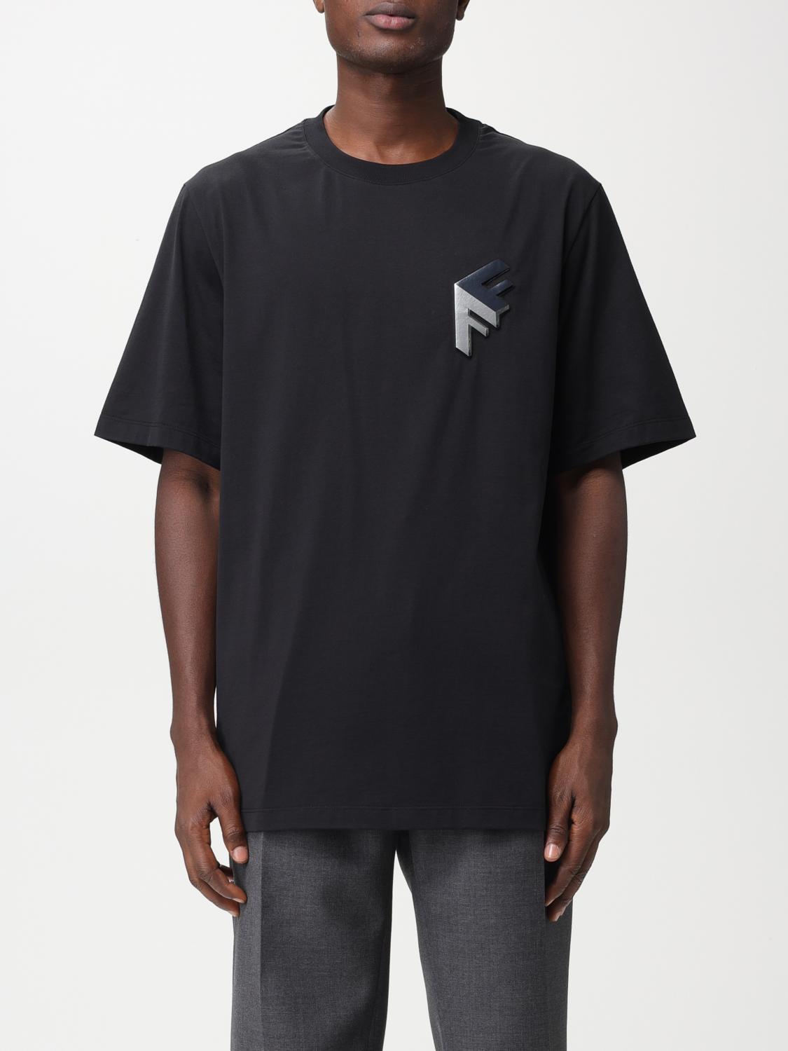 FENDI: cotton t-shirt with FF print - Black | Fendi t-shirt FY1217APMC online at GIGLIO.COM