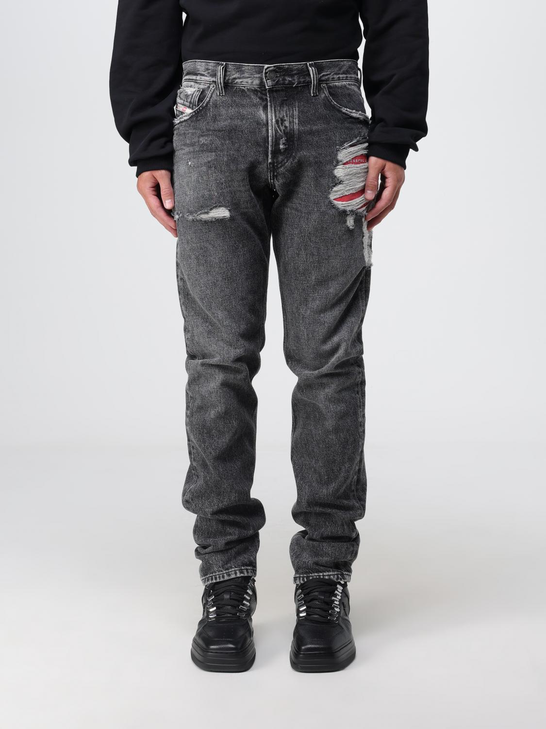 DIESEL: jeans in distressed denim - Grey | Diesel jeans A11459007S1 ...
