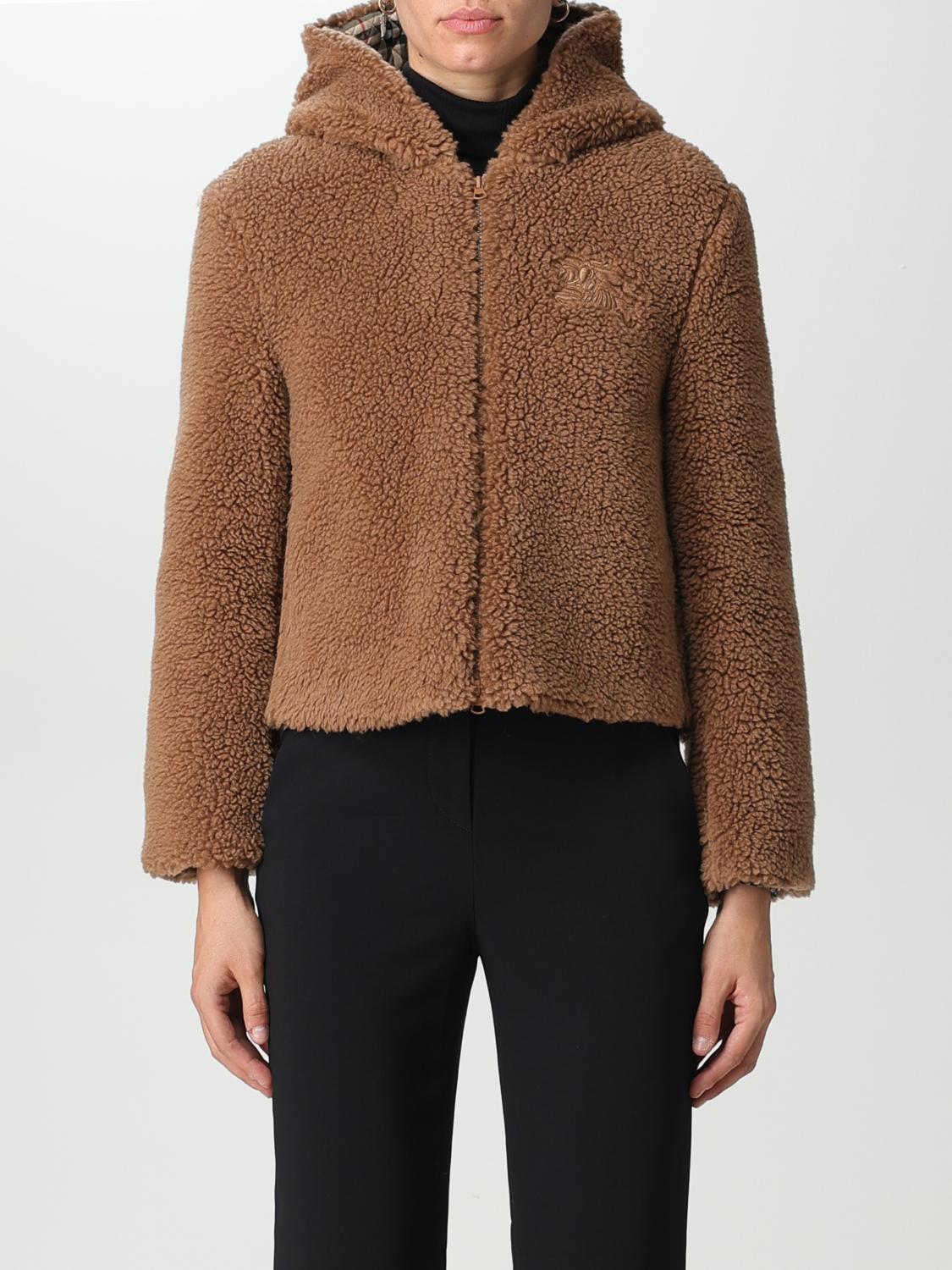 BURBERRY: teddy fleece jacket with hood and EKD - Brown | Burberry ...