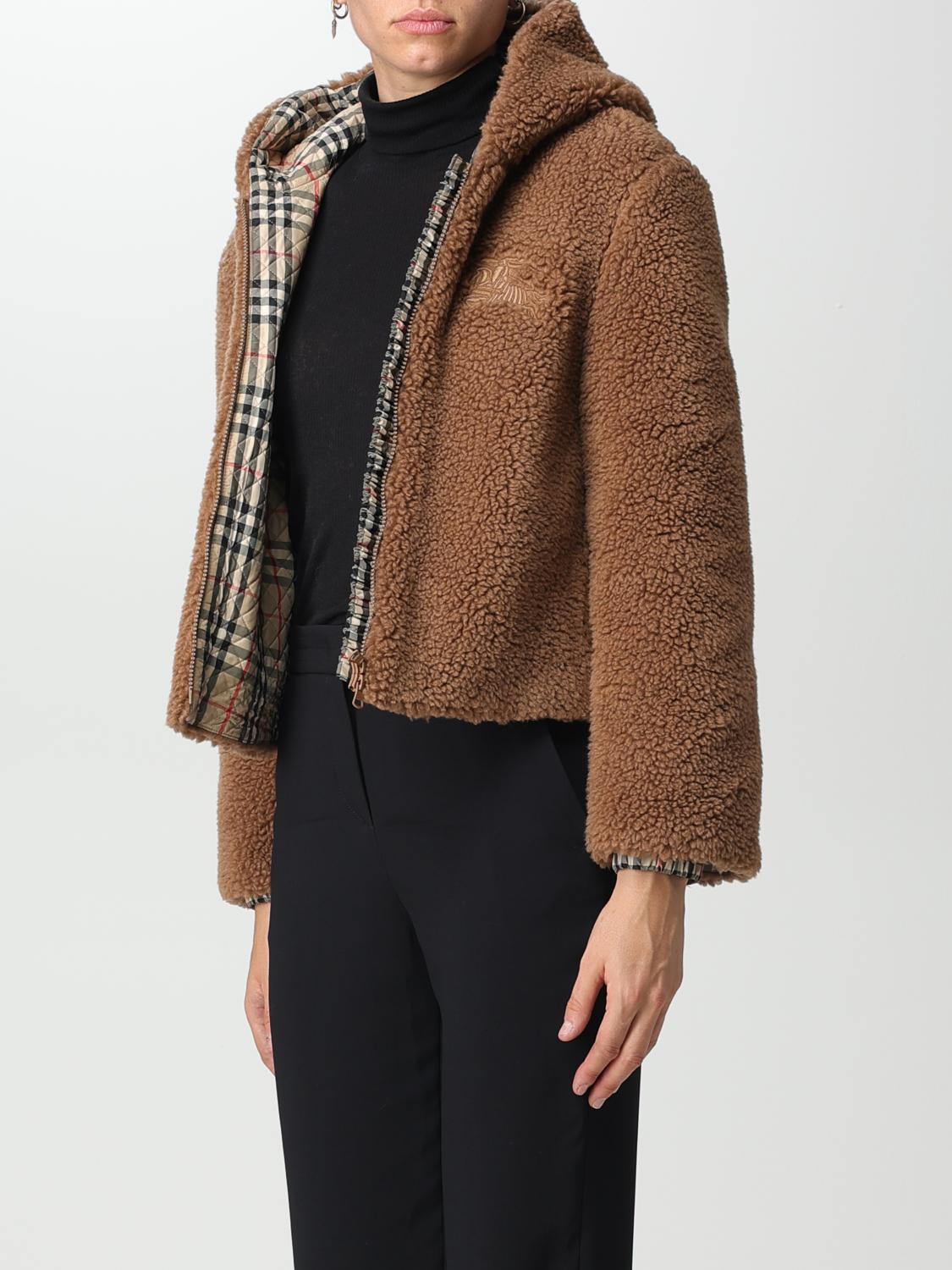 BURBERRY: teddy fleece jacket with hood and EKD - Brown | Burberry ...