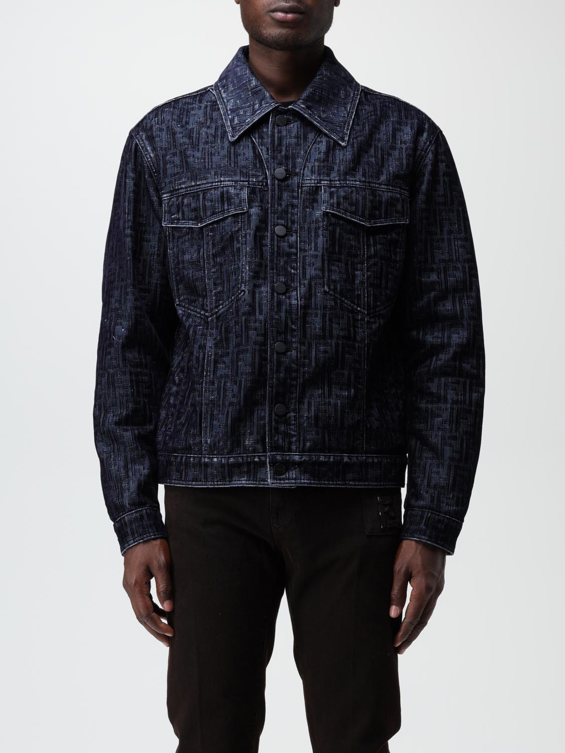 FENDI: denim jacket with all-over FF pattern - Blue | Fendi jacket ...
