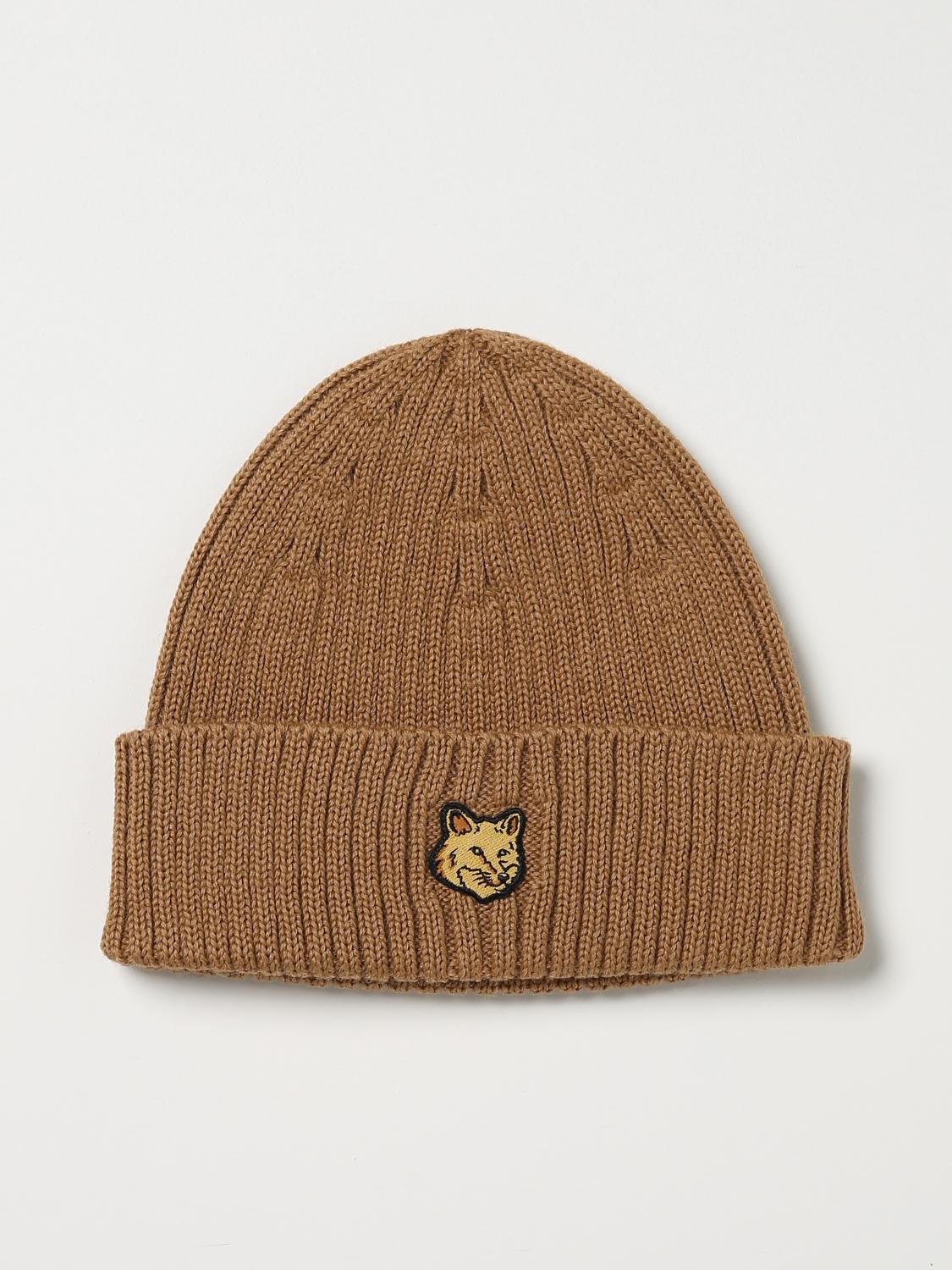 MAISON KITSUNÉ: Maison Kitsuné Fox Head hat in ribbed wool - Brown ...
