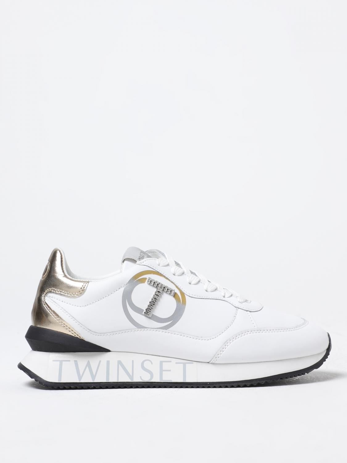 Twinset sneakers in leather with logo and rhinestones - White ...