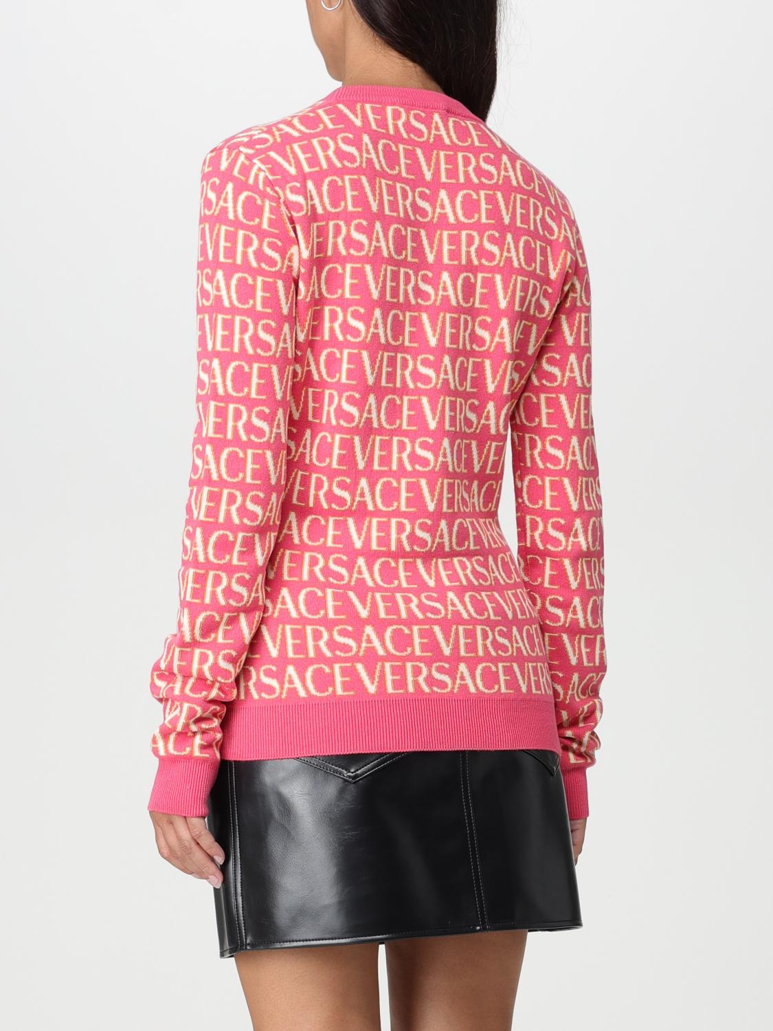 Versace sweater in cotton blend with all-over logo - Fuchsia ...