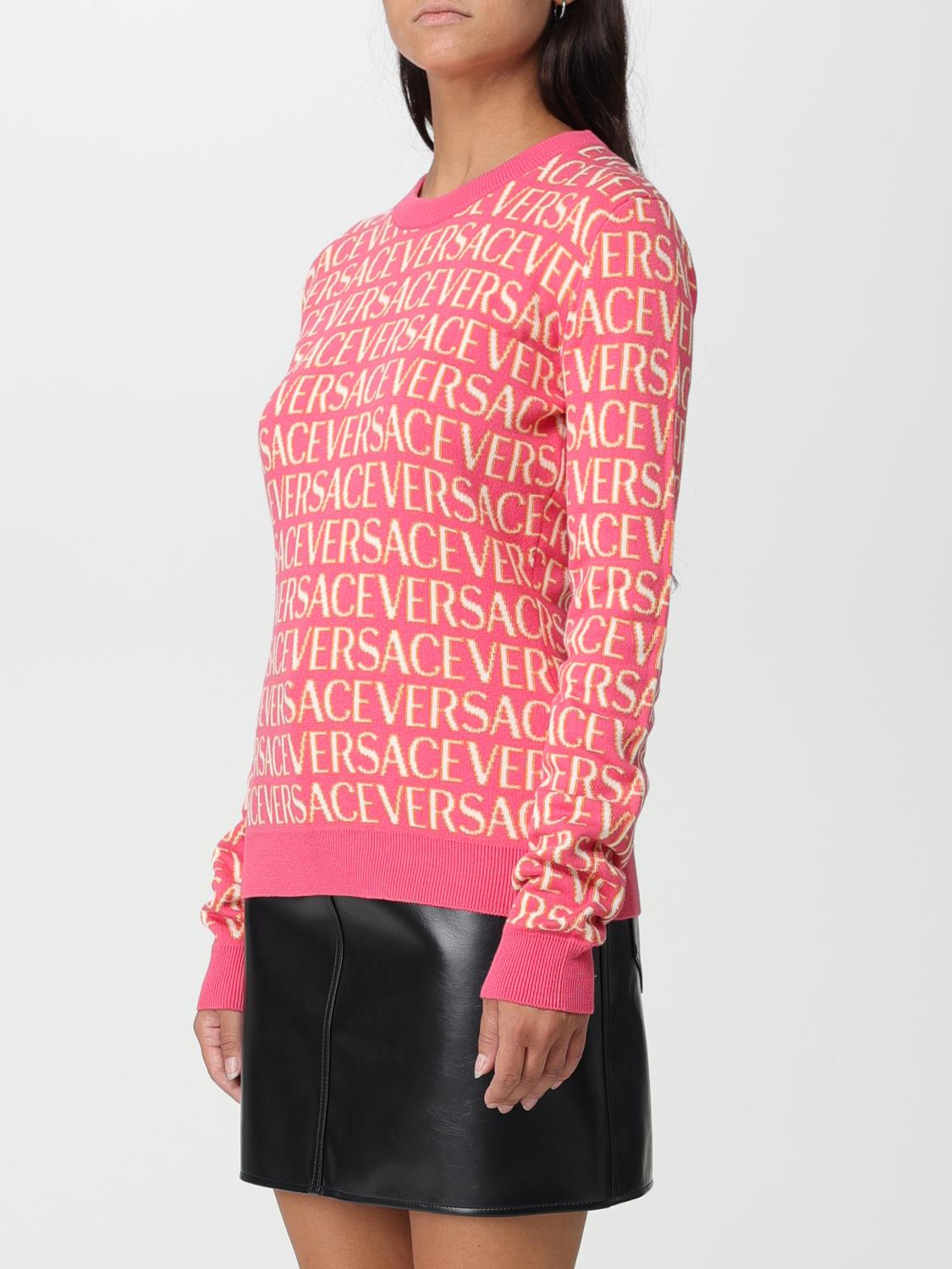 Versace sweater in cotton blend with all-over logo - Fuchsia ...