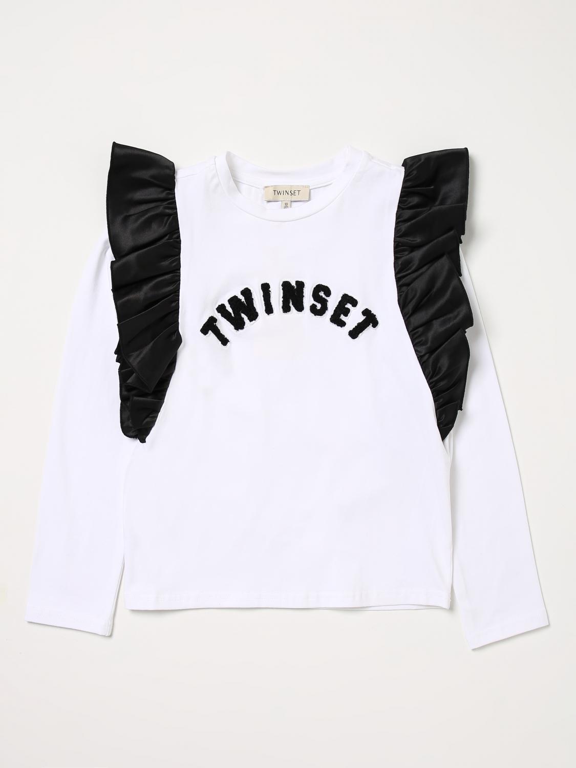 TWINSET: cotton T-shirt with embroidery and ruffles - White | Twinset t ...