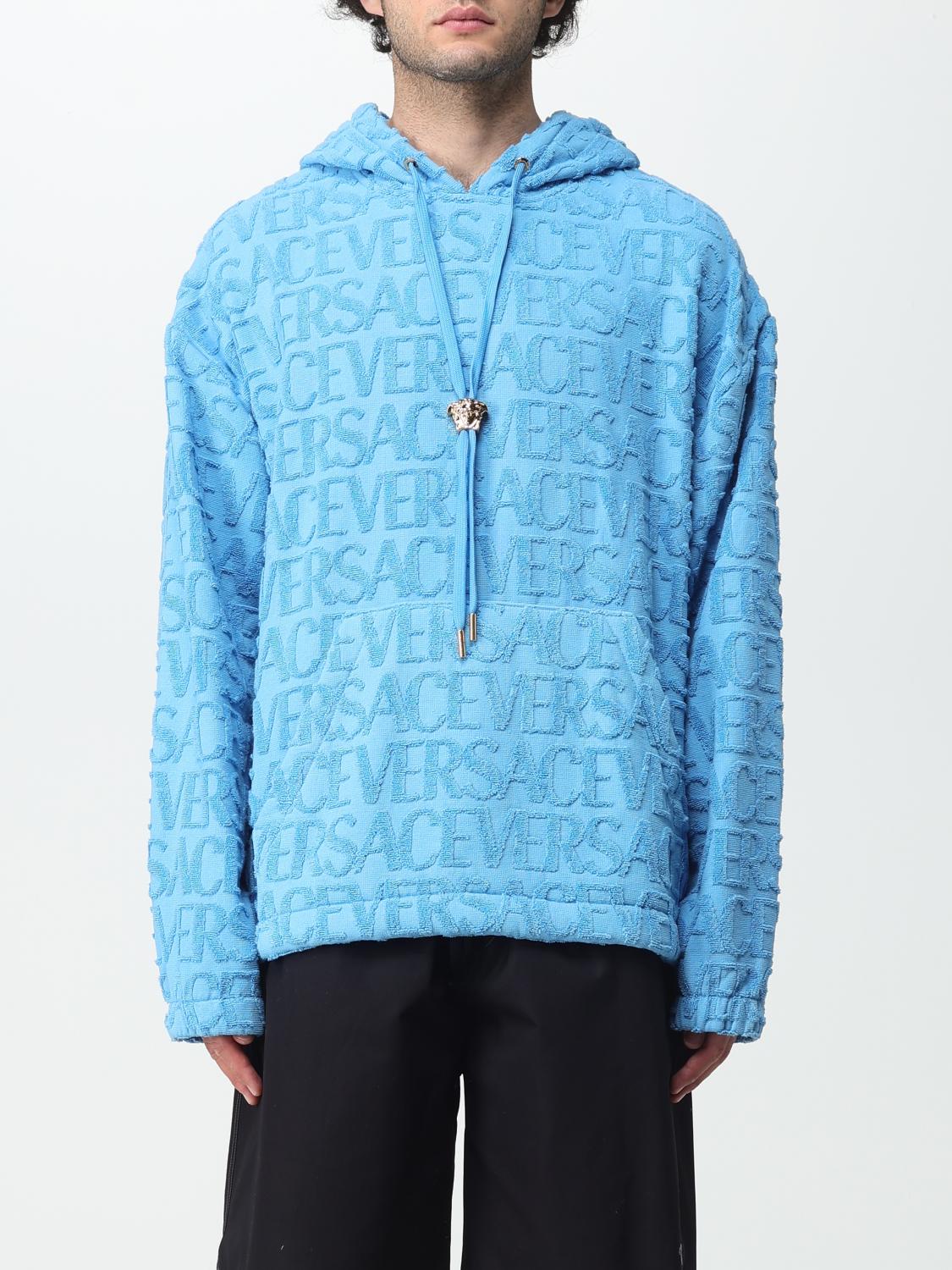 VERSACE: sweatshirt in cotton terry with Allover pattern - Blue ...