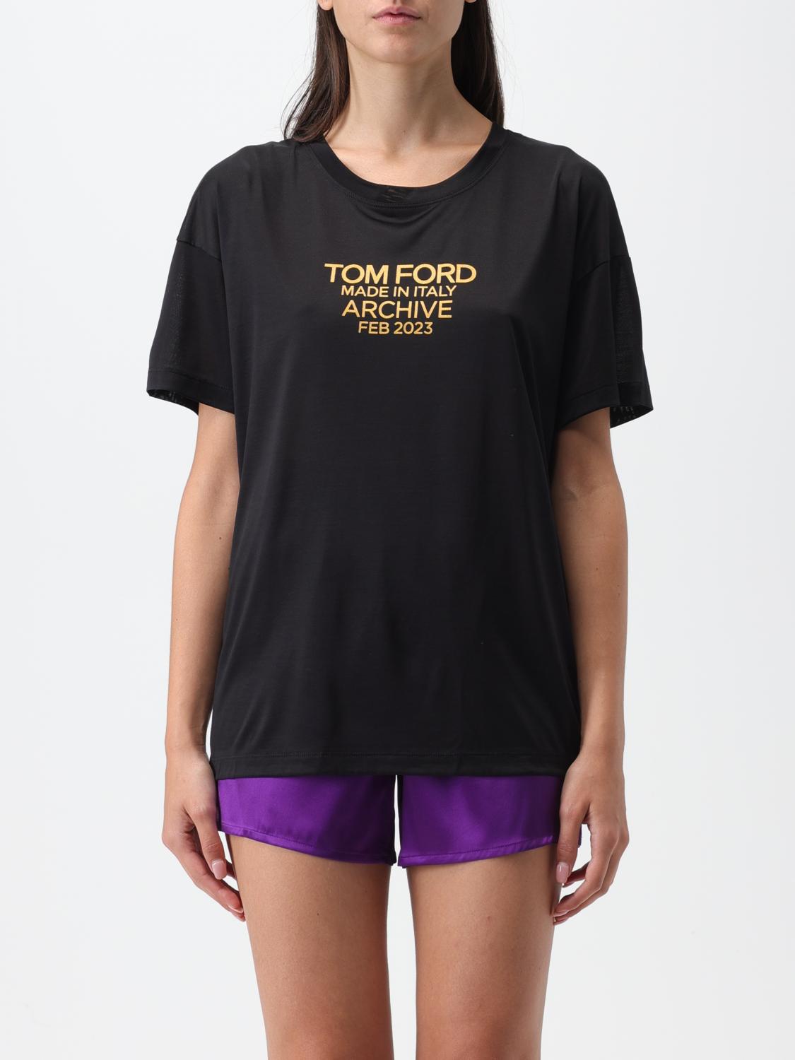 Tom Ford Outlet: silk T-shirt with logo print - Black | Tom Ford t ...