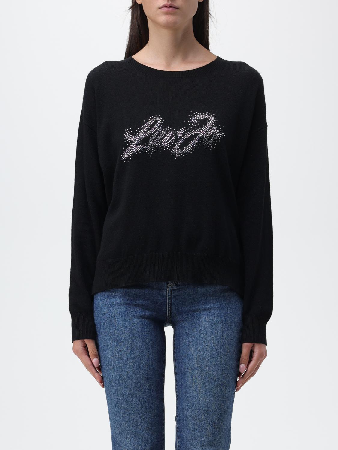 LIU JO: Maglia in misto lana con logo con strass applicati - Nero | Maglia Liu Jo MF3365MS14G ...