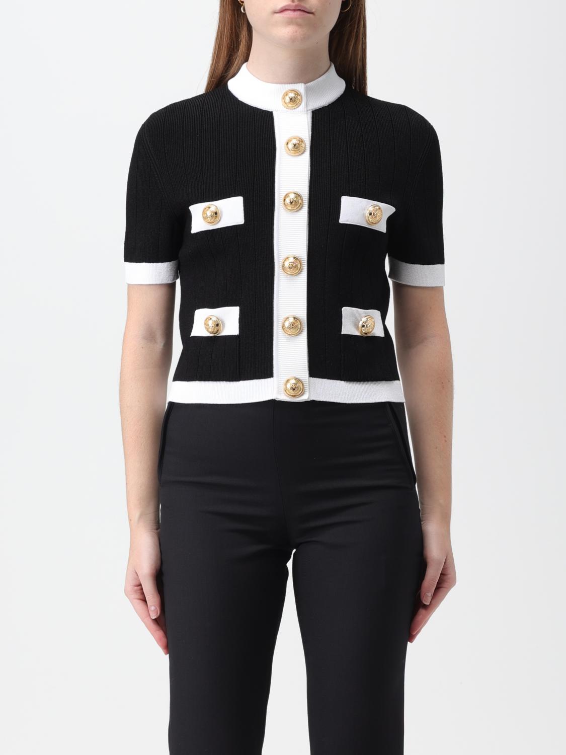 BALMAIN: stretch knit cardigan with buttons - Black | Balmain cardigan ...