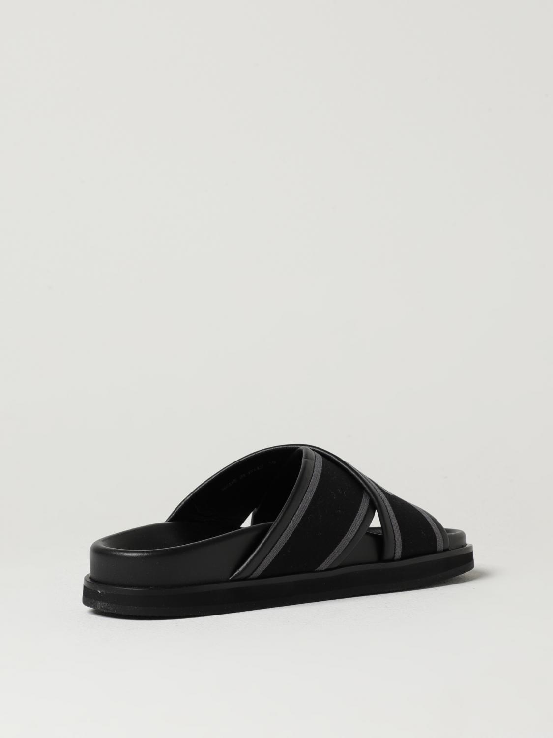 Off-White slides in leather with jacquard logo - Black ...