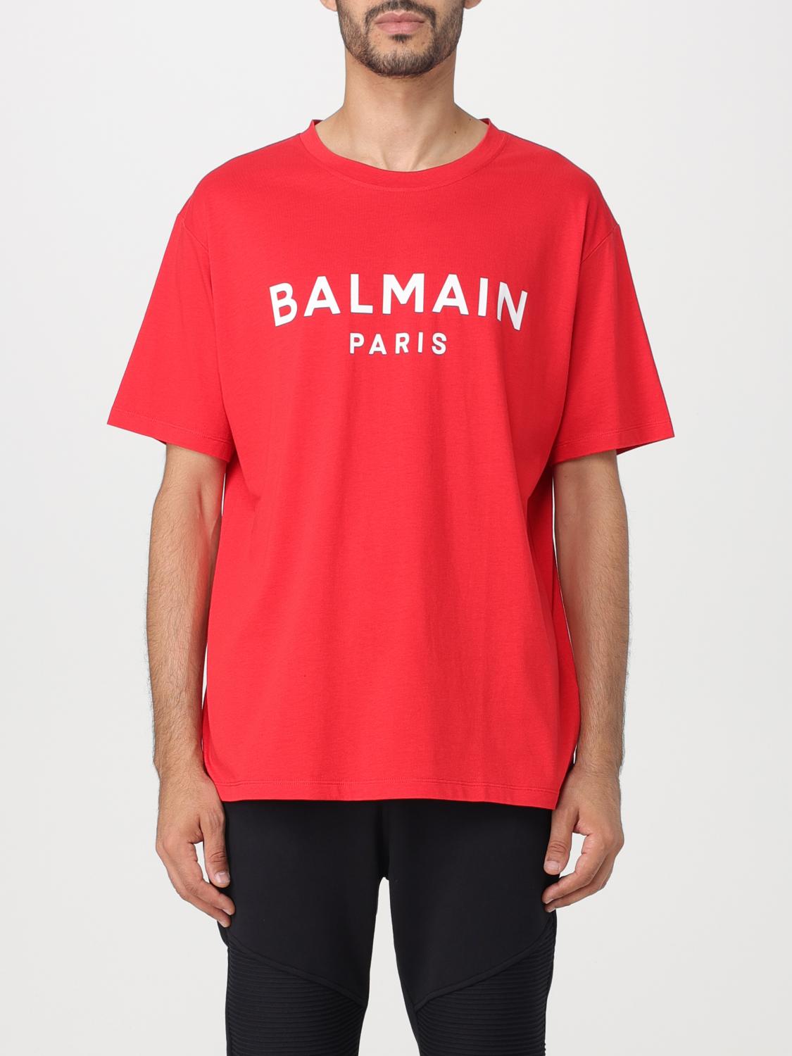 BALMAIN: cotton T-shirt with logo - Red | Balmain t-shirt BH0EG000BB73 ...