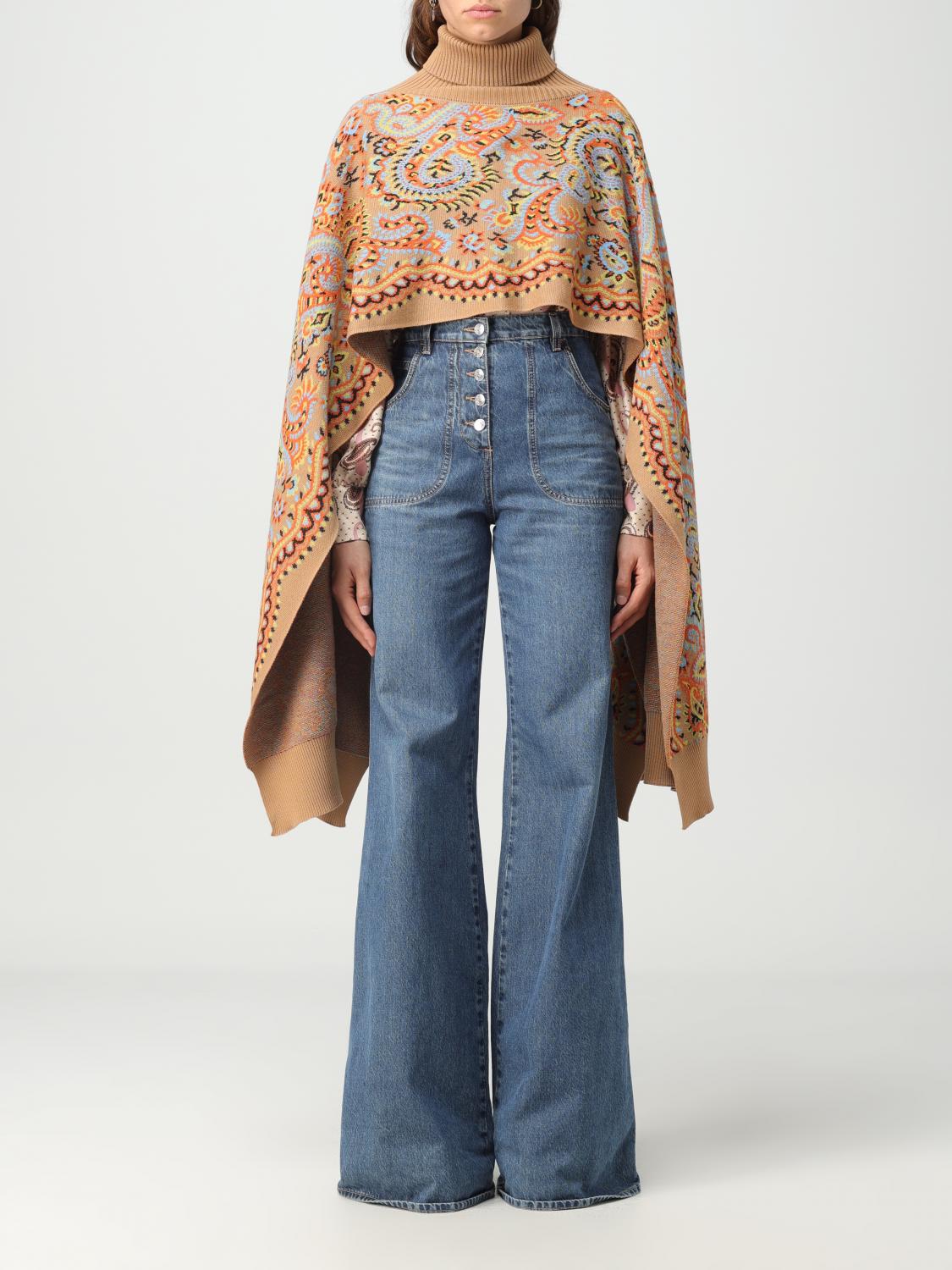 ETRO: cape in wool with jacquard pattern - Beige | Etro cape 1D0069240 ...