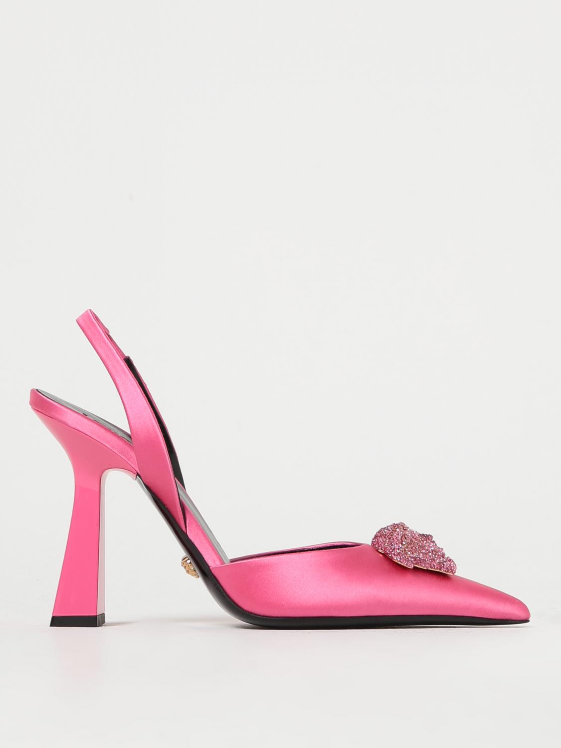 VERSACE: Medusa slingbacks in satin - Fuchsia | Versace high heel shoes ...