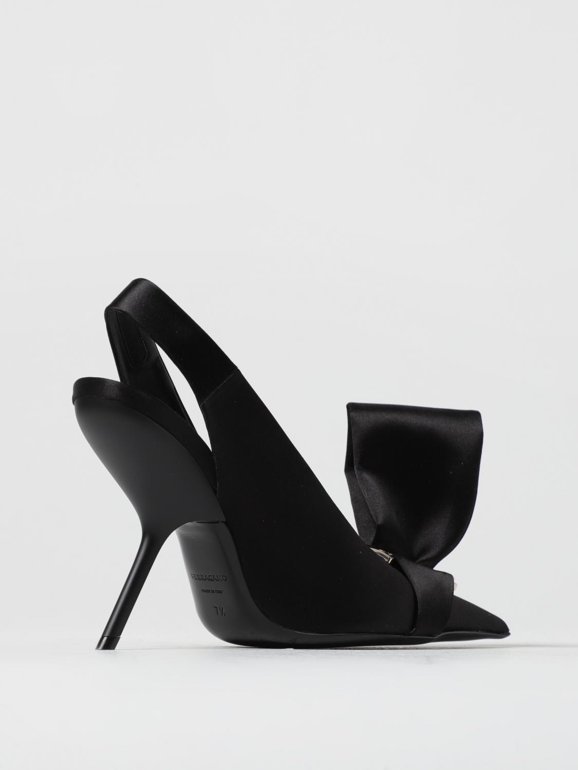 Ferragamo Erica slingbacks in satin with asymmetric bow - Black ...