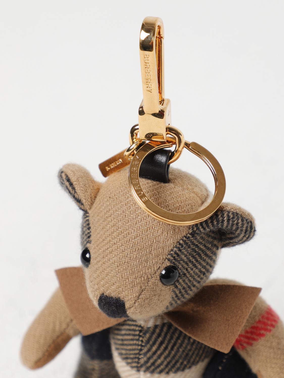 BURBERRY: Thomas key ring in cashmere check - Beige | Burberry key ...