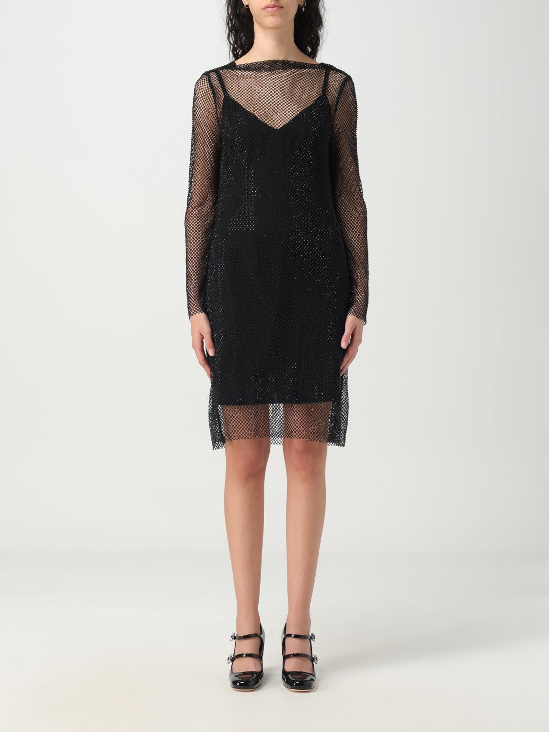MAX MARA: dress in viscose mesh embroidered with crystals - Black | Max ...