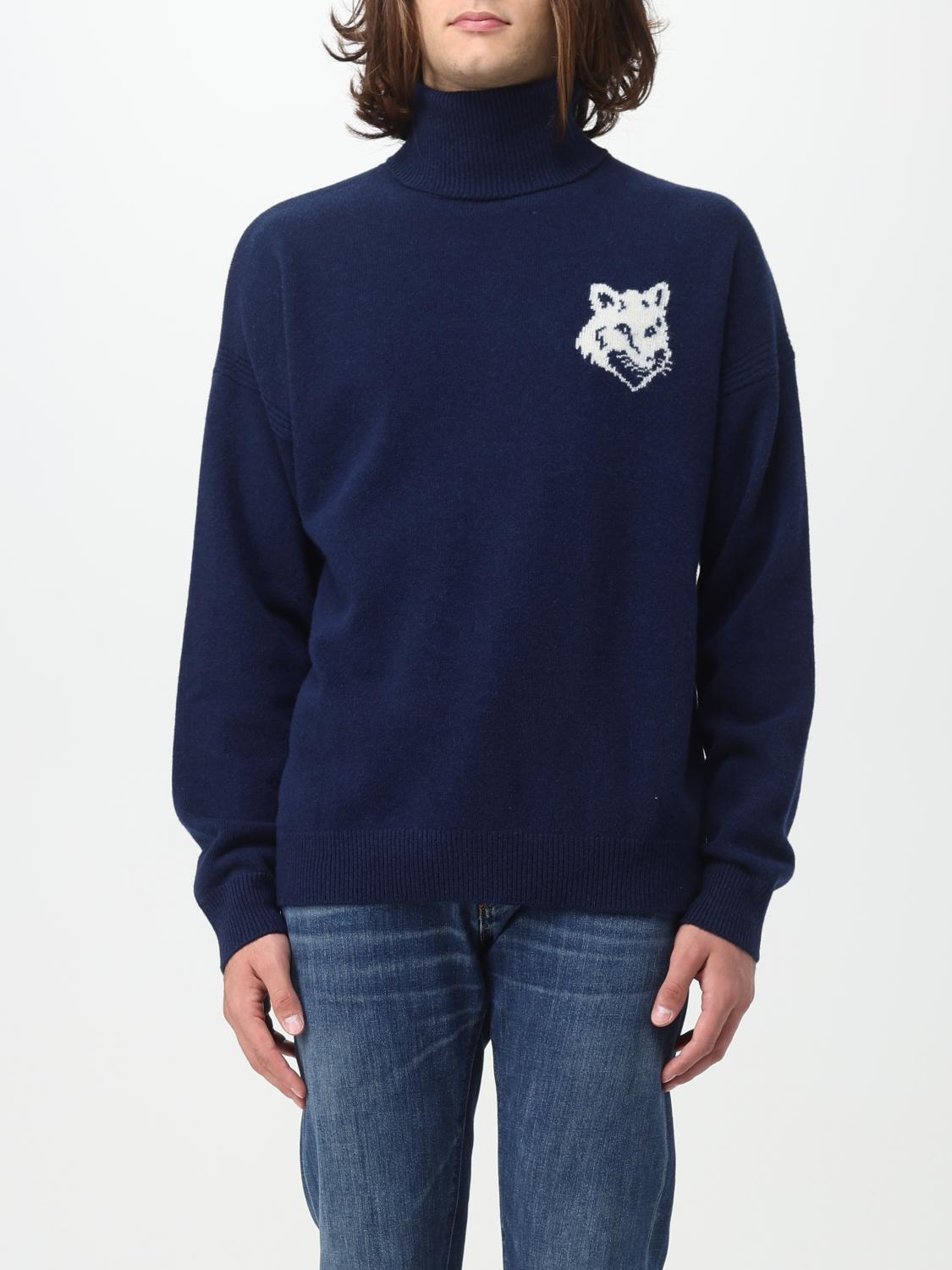 MAISON KITSUNÉ: Maison Kitsuné sweater in wool with inlay - Blue ...