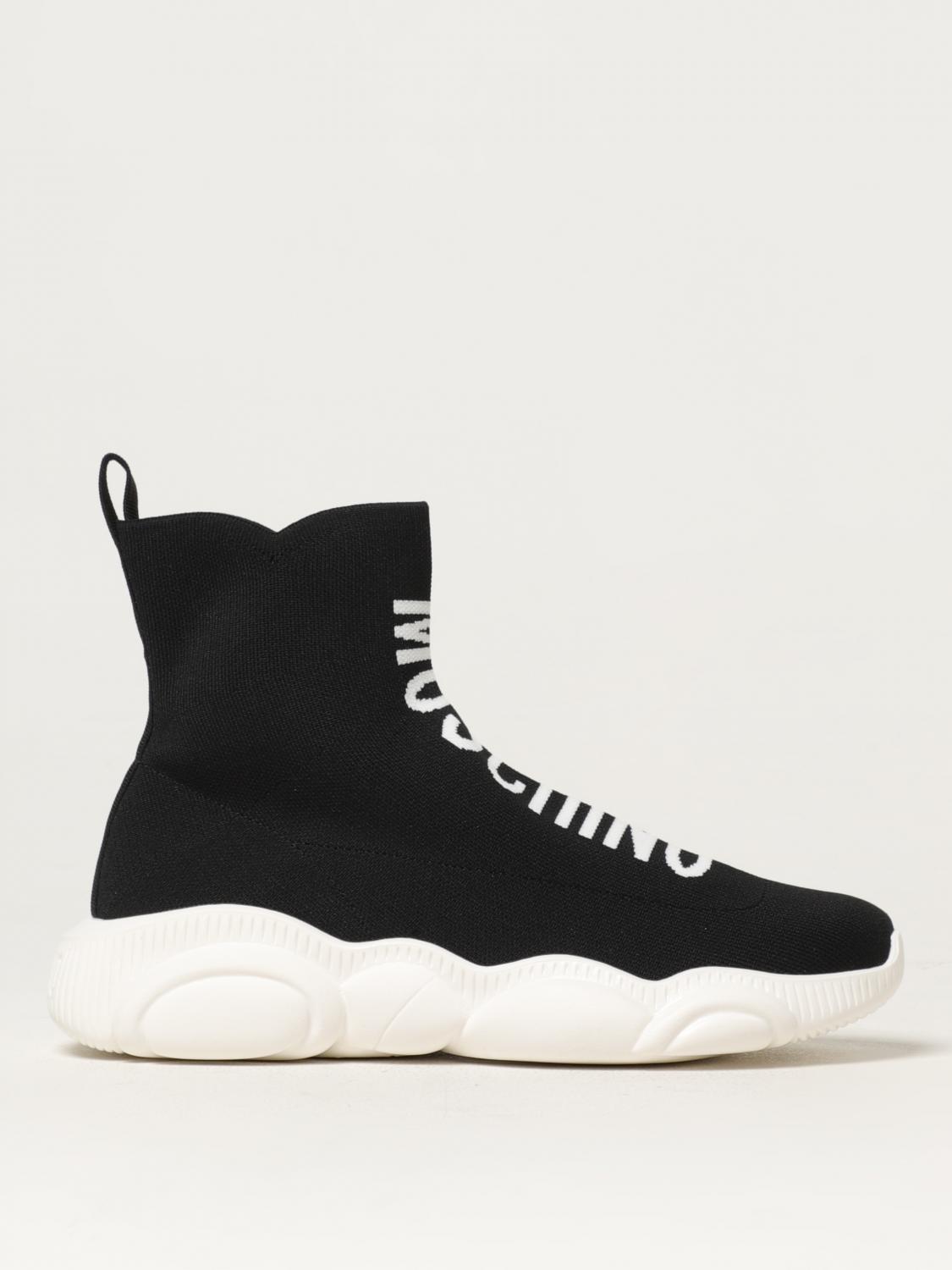 MOSCHINO COUTURE: sneakers in logoed stretch knit - Black | Moschino ...