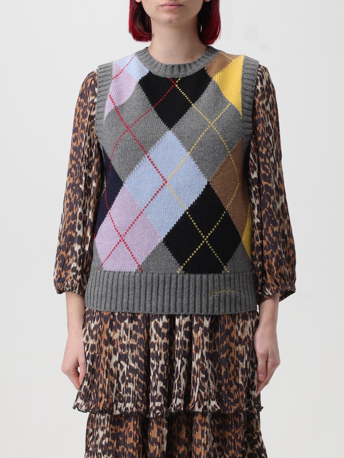 GANNI: Waistcoat woman - Grey | Ganni waistcoat K2101 online at GIGLIO.COM