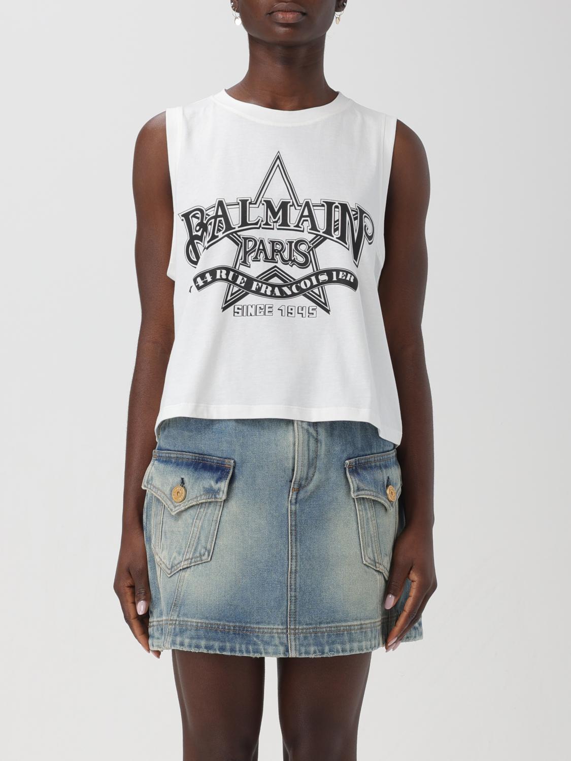 BALMAIN: Top woman - White | Balmain top CF1EA025GD29 online at GIGLIO.COM