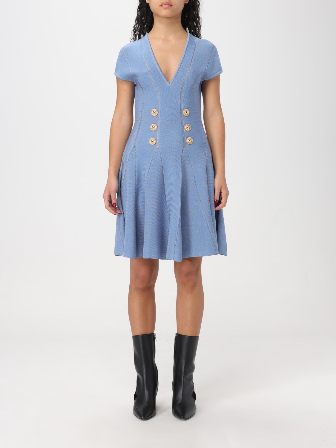 BALMAIN: Dress woman - Blue | Balmain dress CF1R7167KB41 online at ...