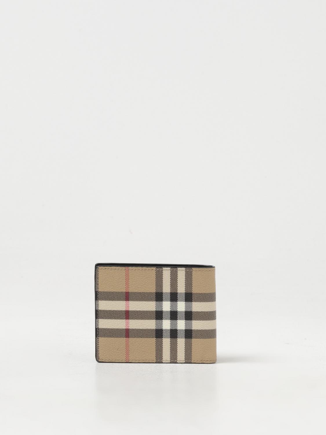 BURBERRY: Portafoglio bifold in tessuto spalmato check - Beige ...