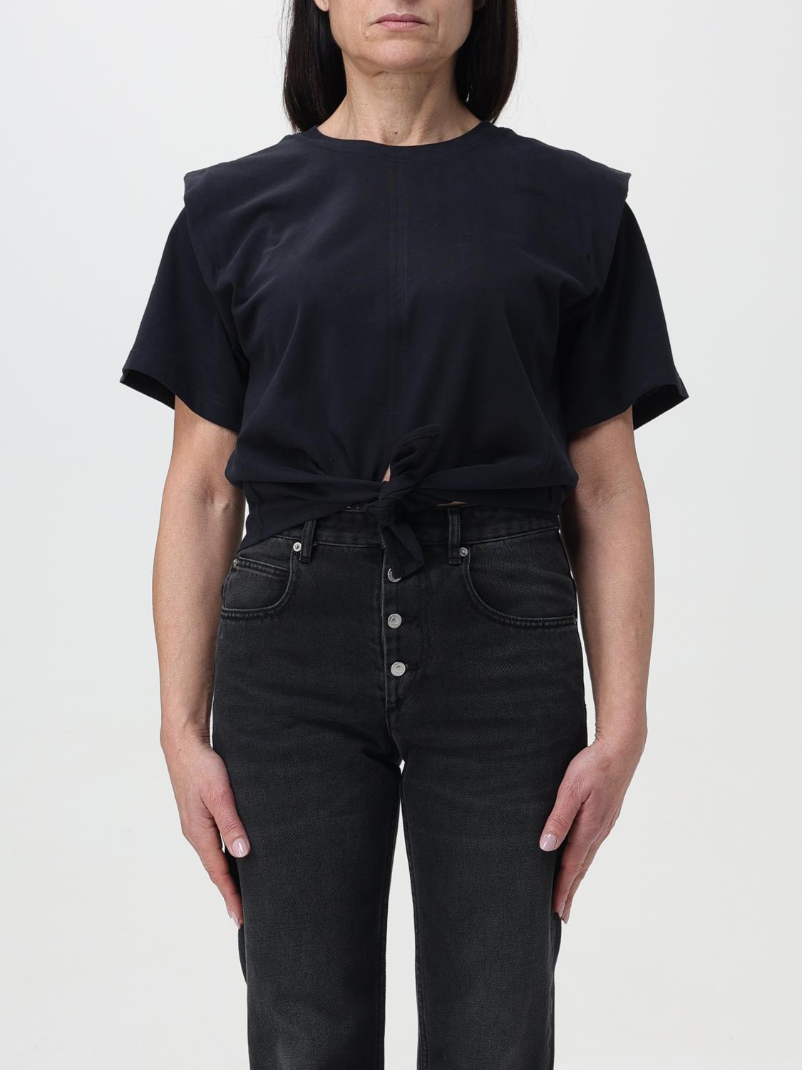ISABEL MARANT: T-shirt con nodo in cotone - Nero | T-Shirts Isabel ...