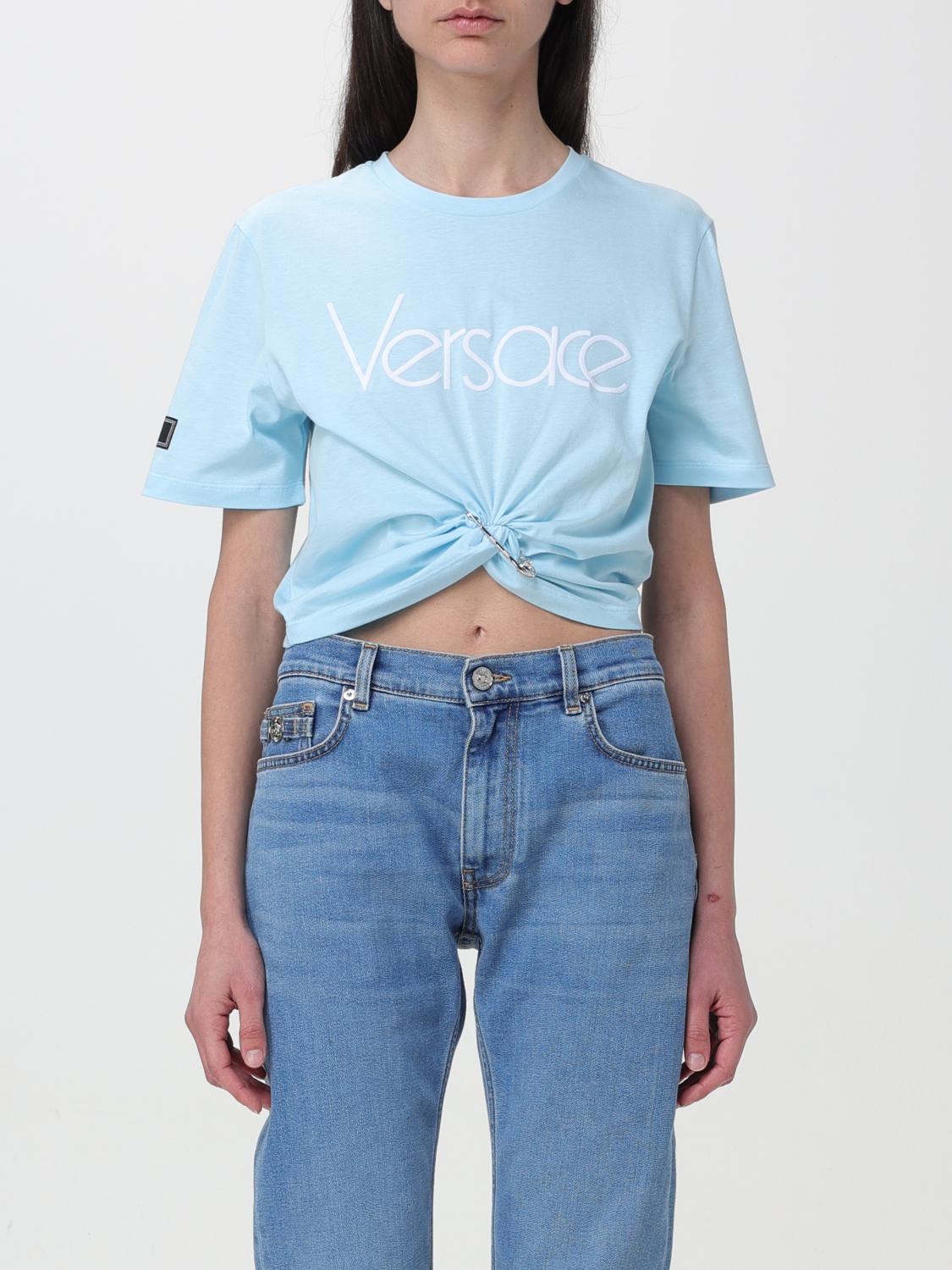 VERSACE: T-shirt woman - Blue | Versace t-shirt 10142761A09120 online ...