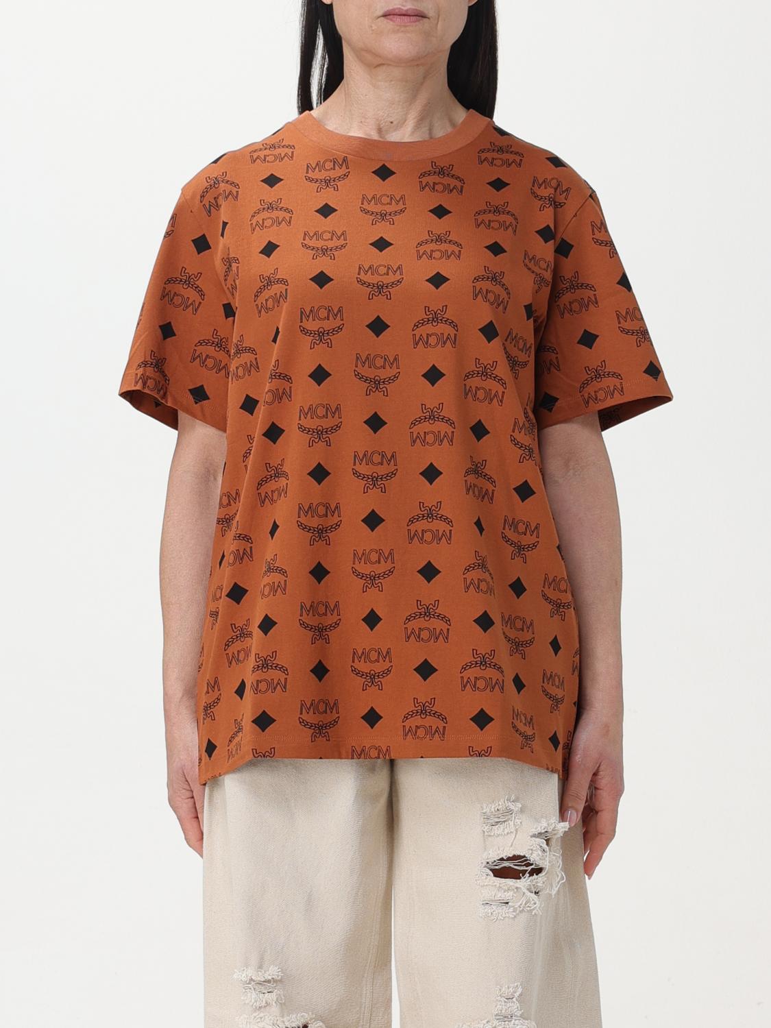 MCM: T-shirt woman - Camel | Mcm t-shirt MHTDAMM01 online at GIGLIO.COM